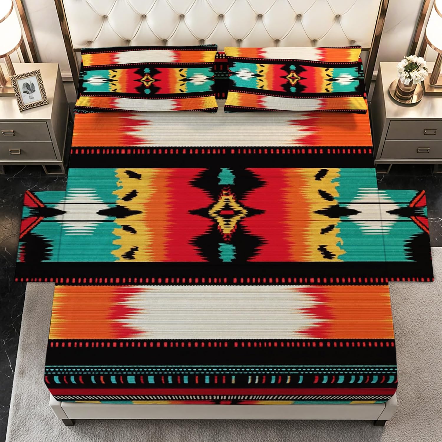 Amazon.com: Aztec Sheets Queen Size - Boho Ethnic Southwest Native Bed ...