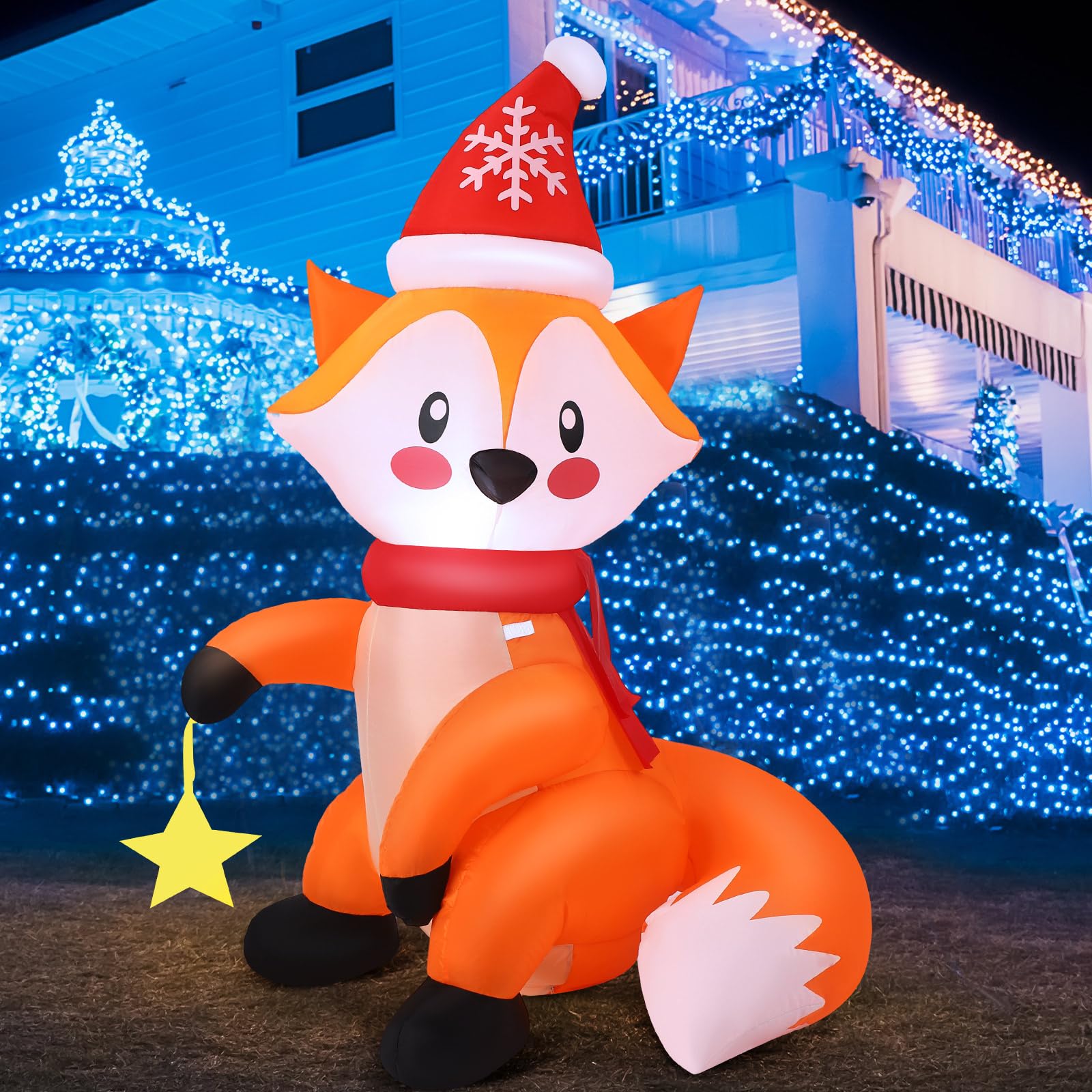 Amazon.com: Leyndo 5 ft Tall Lighted Christmas Inflatable Fox with ...