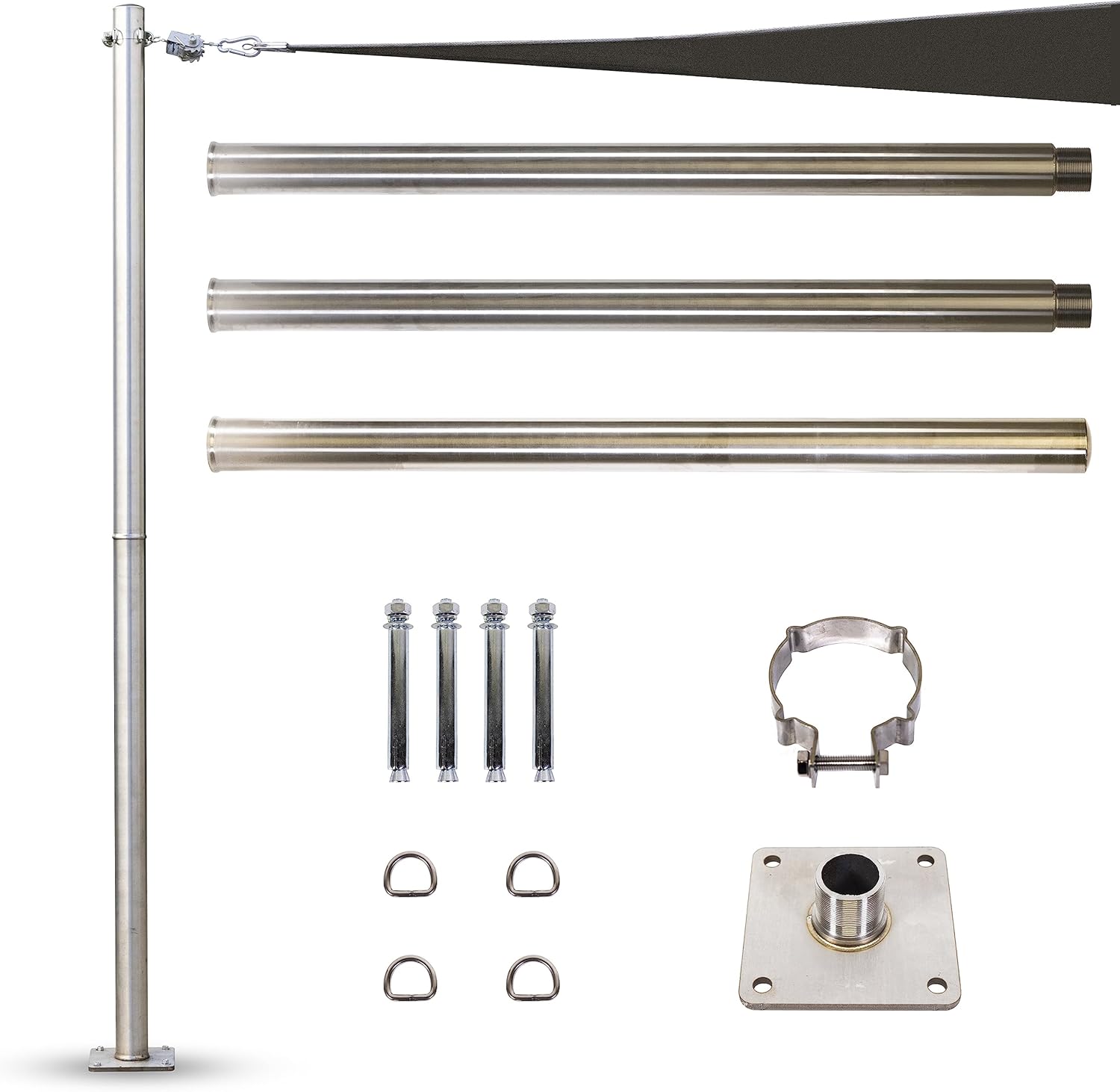 Amazon.com : ShadeMart 12ft Stainless Steel Pole with Base Plate ...