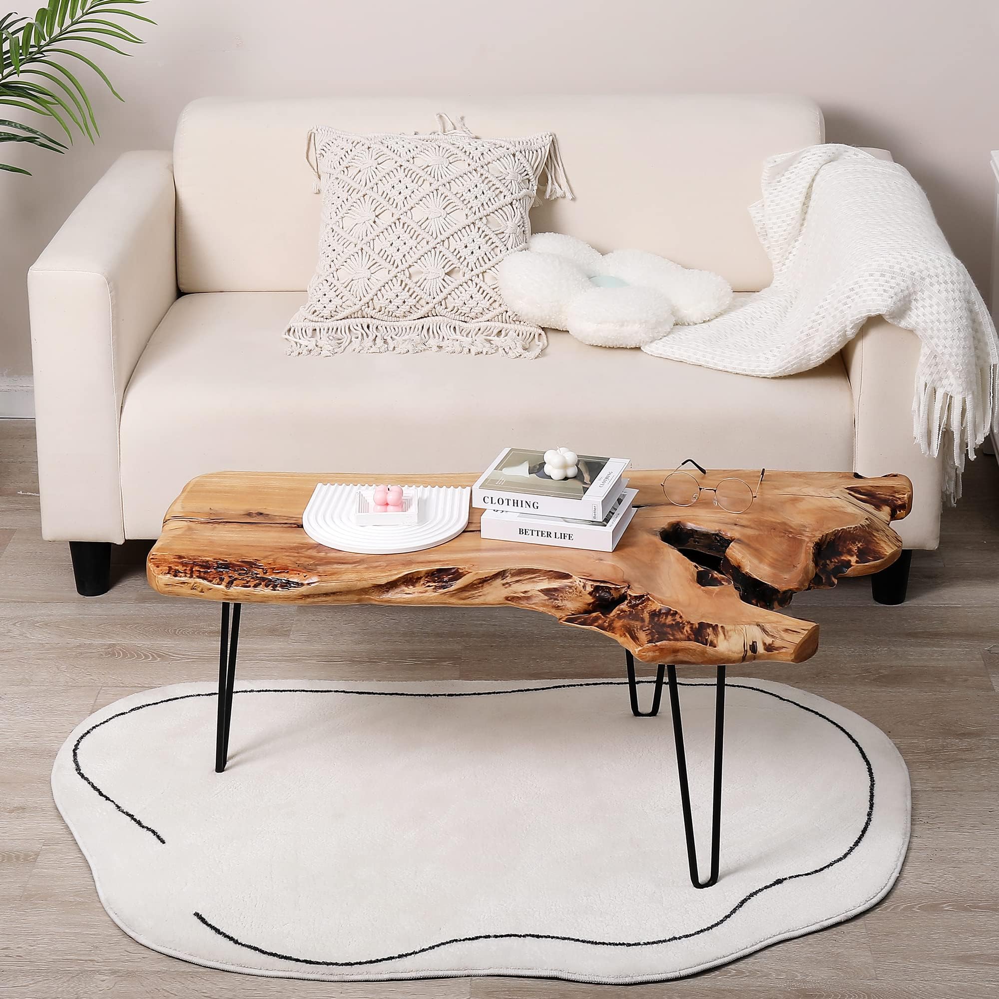 Amazon.com: WELLAND Live Edge Natural Cedar Wood Coffee Table : Home ...