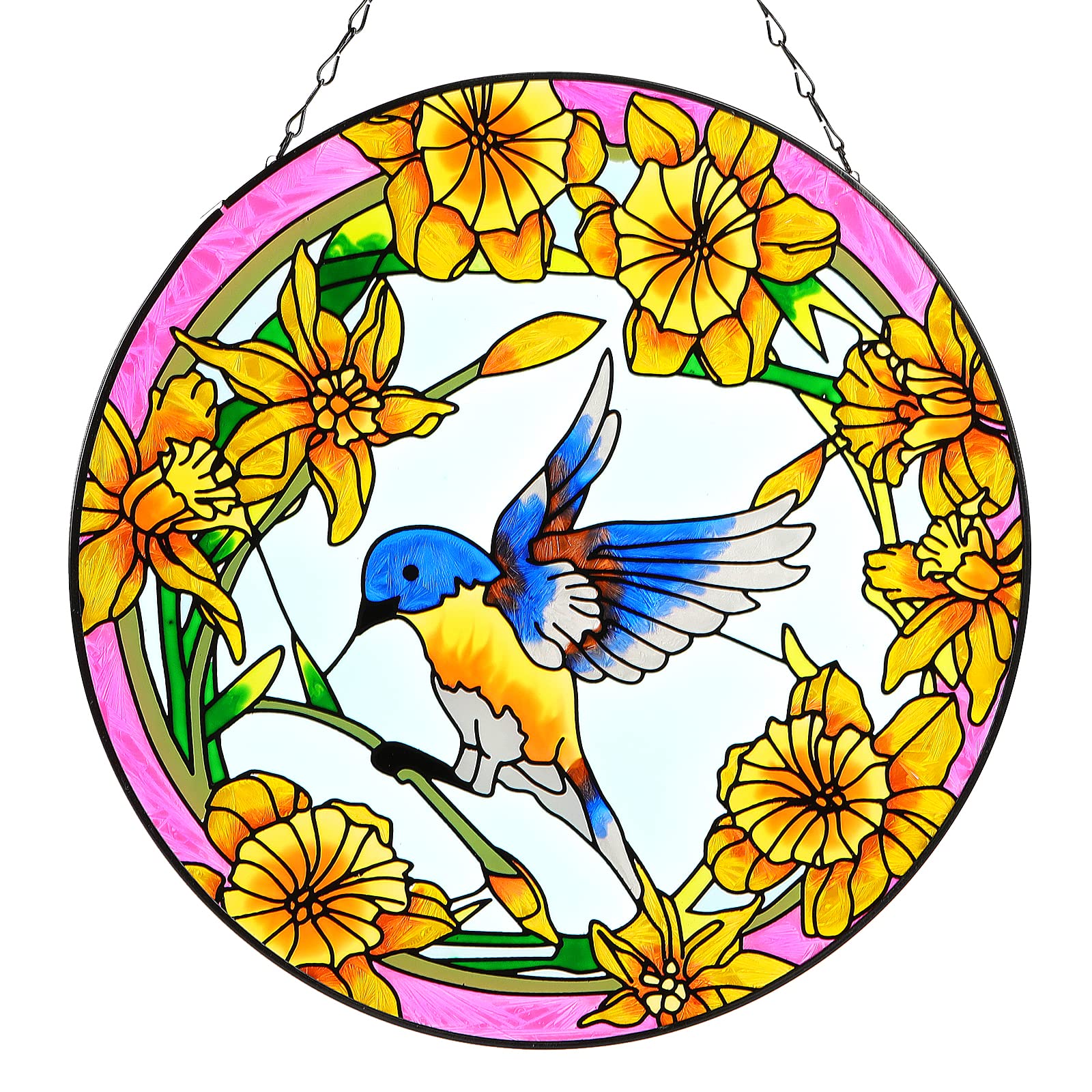 Bird Stained Glass Window Hanging, Birds with Flowers Sun Catchers ...