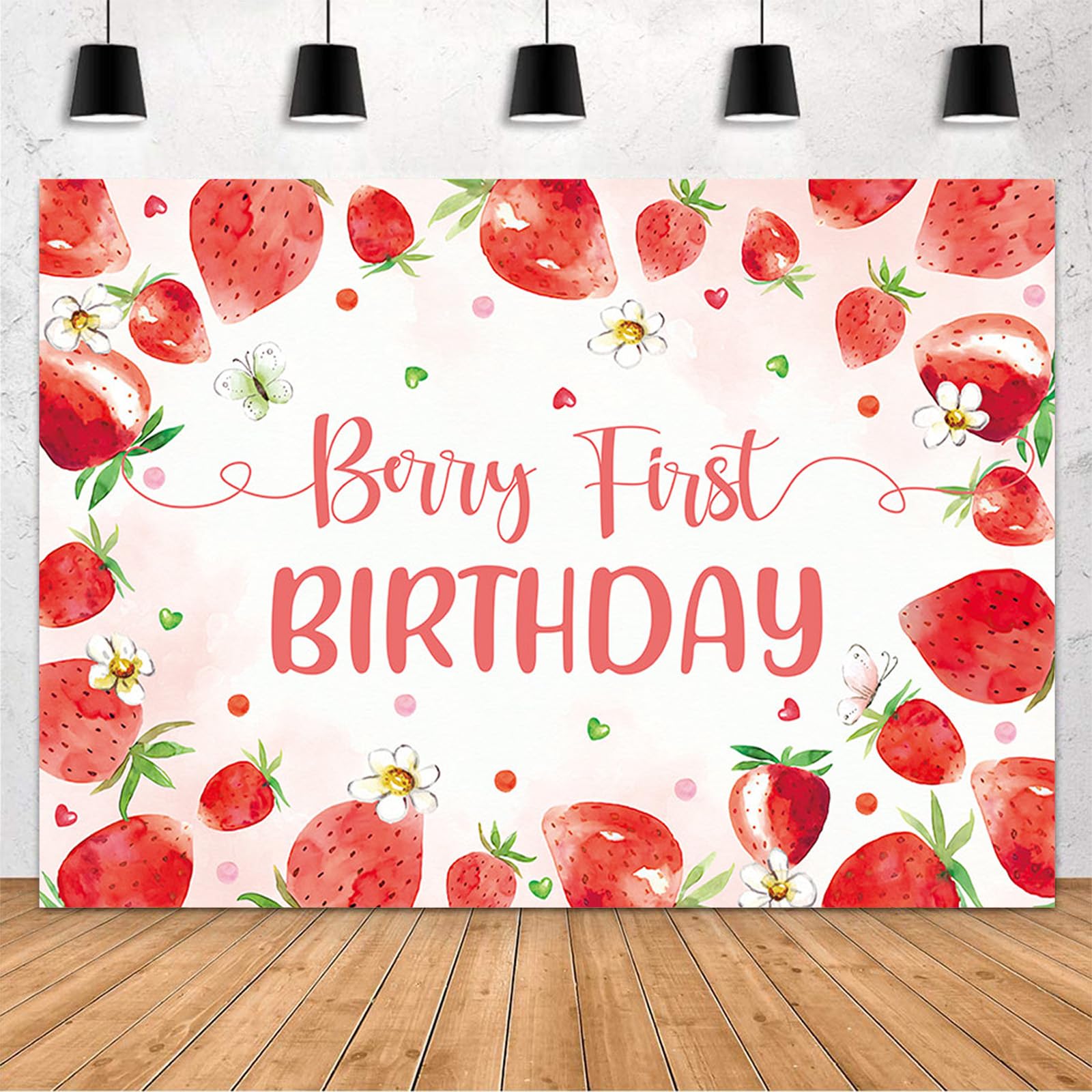 Amazon.com : MEHOFOND 7x5ft Sweet Strawberry Happy 1st Birthday ...