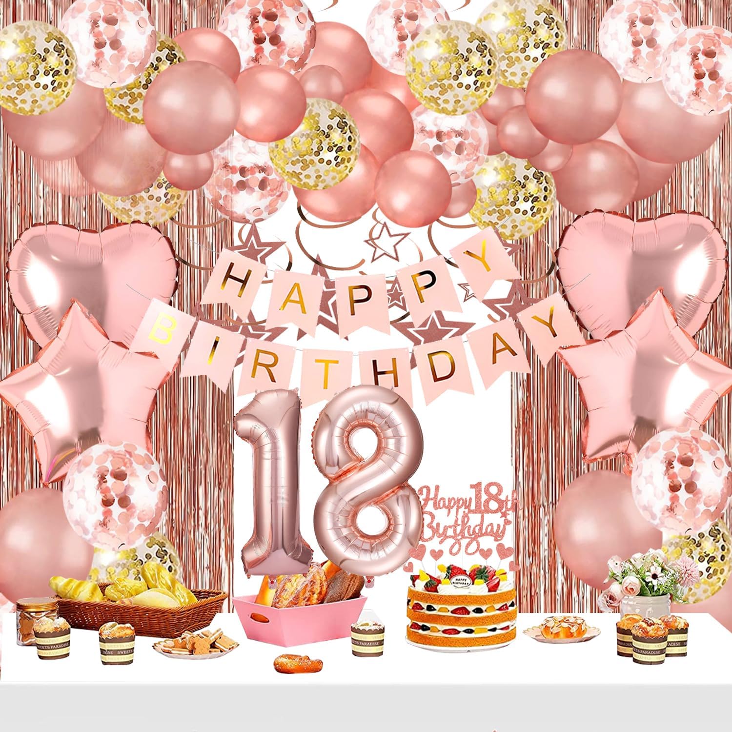 Amazon.com: Foregiftsi 18th Rose Gold Birthday Party Decorations ...