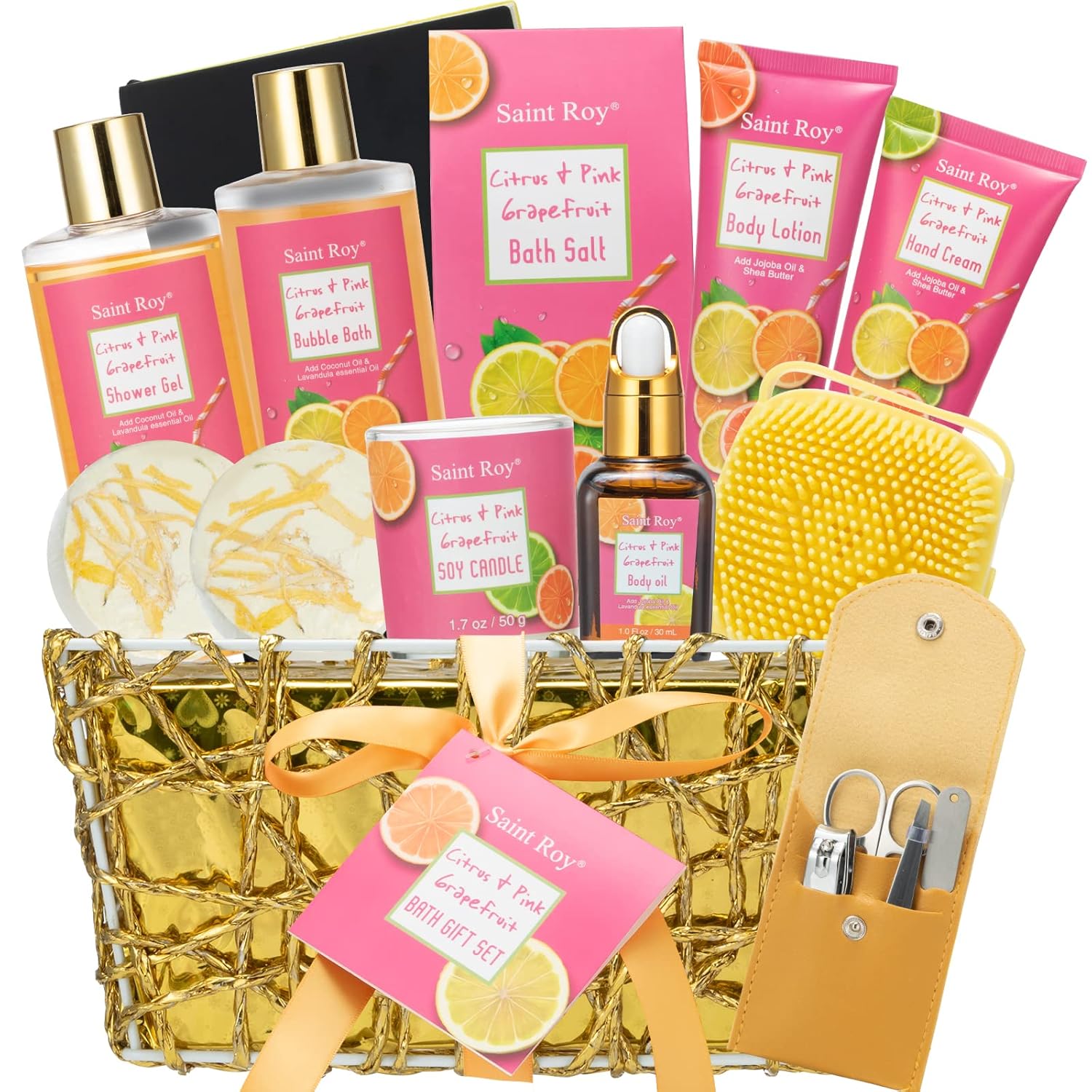 Amazon.com : Spa Gift Baskets for Women, Citrus & Pink Grapefruit Scent ...