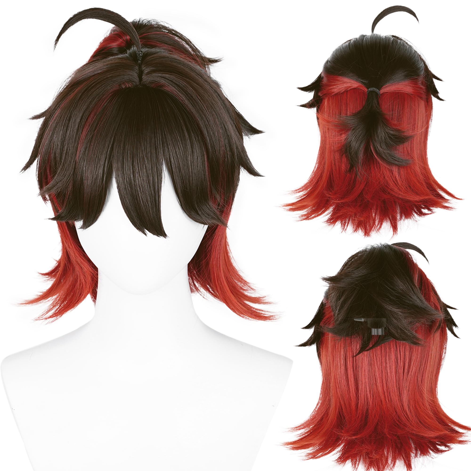 Amazon.com: Genshin Impact Gaming Cosplay Wig Ponytail Brown Mixed Red ...