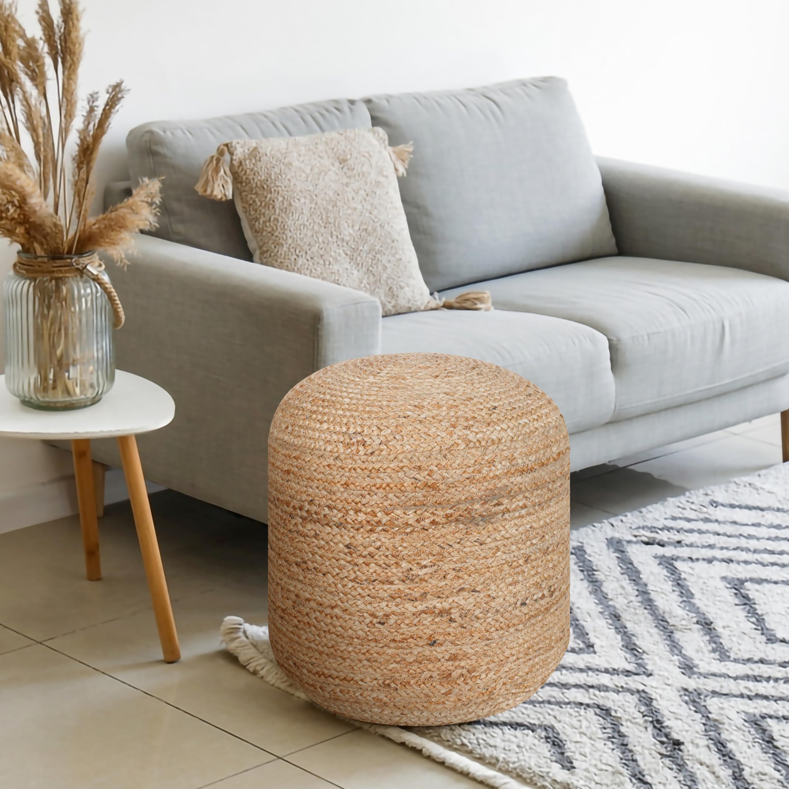 Table Runner Saro Lifestyle Handloom Pouf, 20"x20"x14" Square, Natural ...