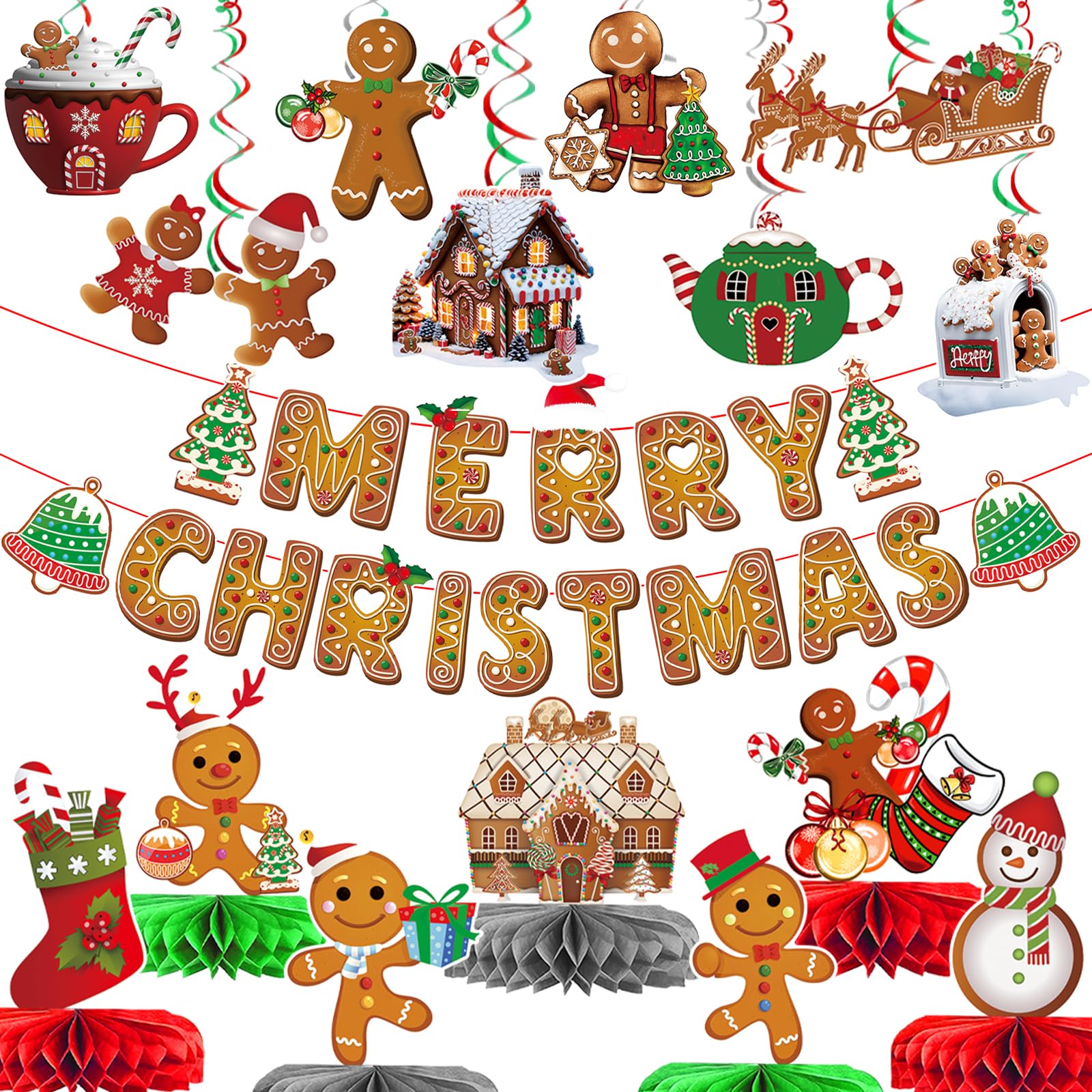 Amazon.com: Gingerbread Christmas Decorations Gingerbread Banner Merry ...