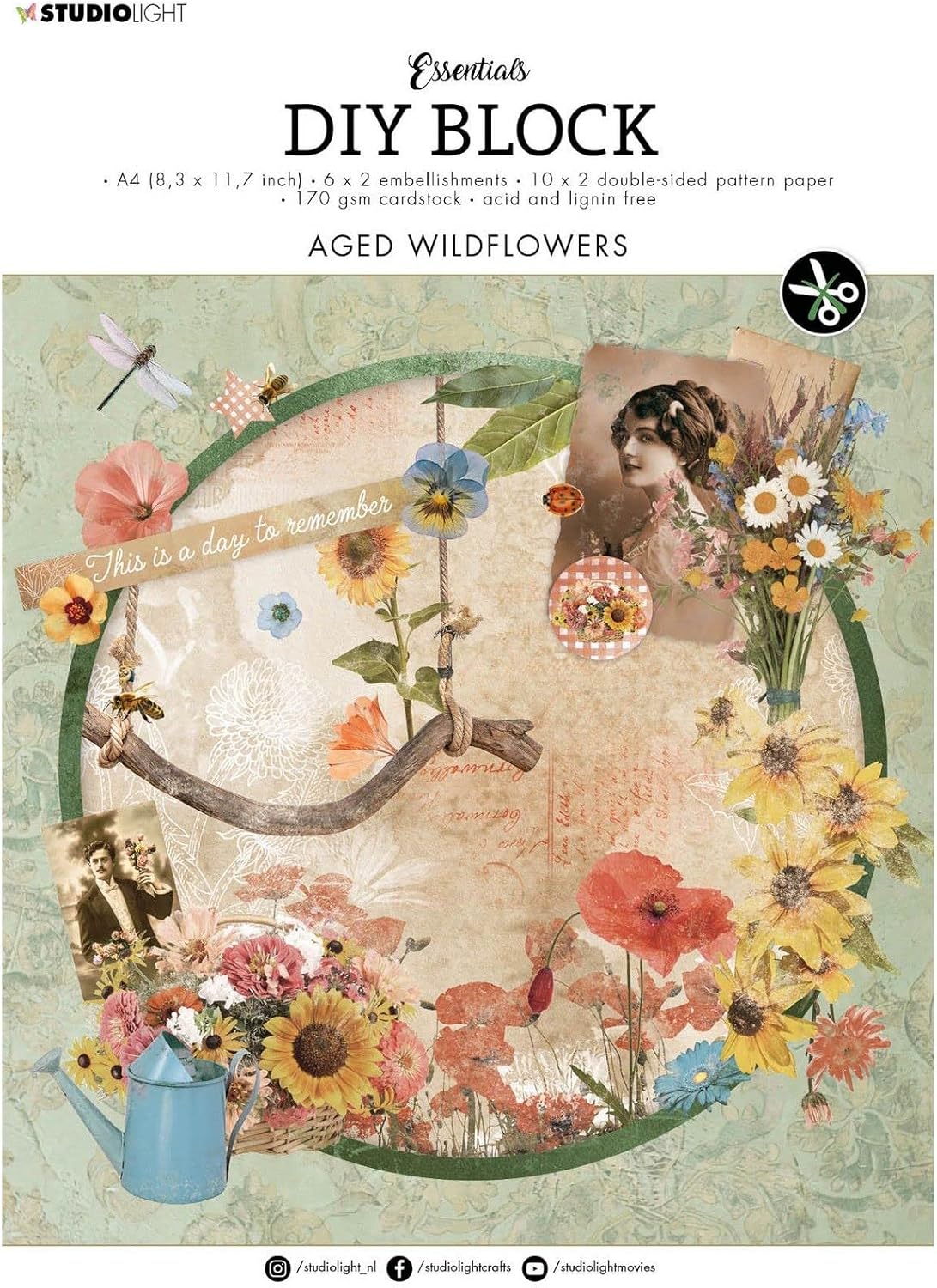Amazon.com: Studio Light SL DIY Block Aged Wildflowers Essentials294x210x9mm 32 SH nr.45