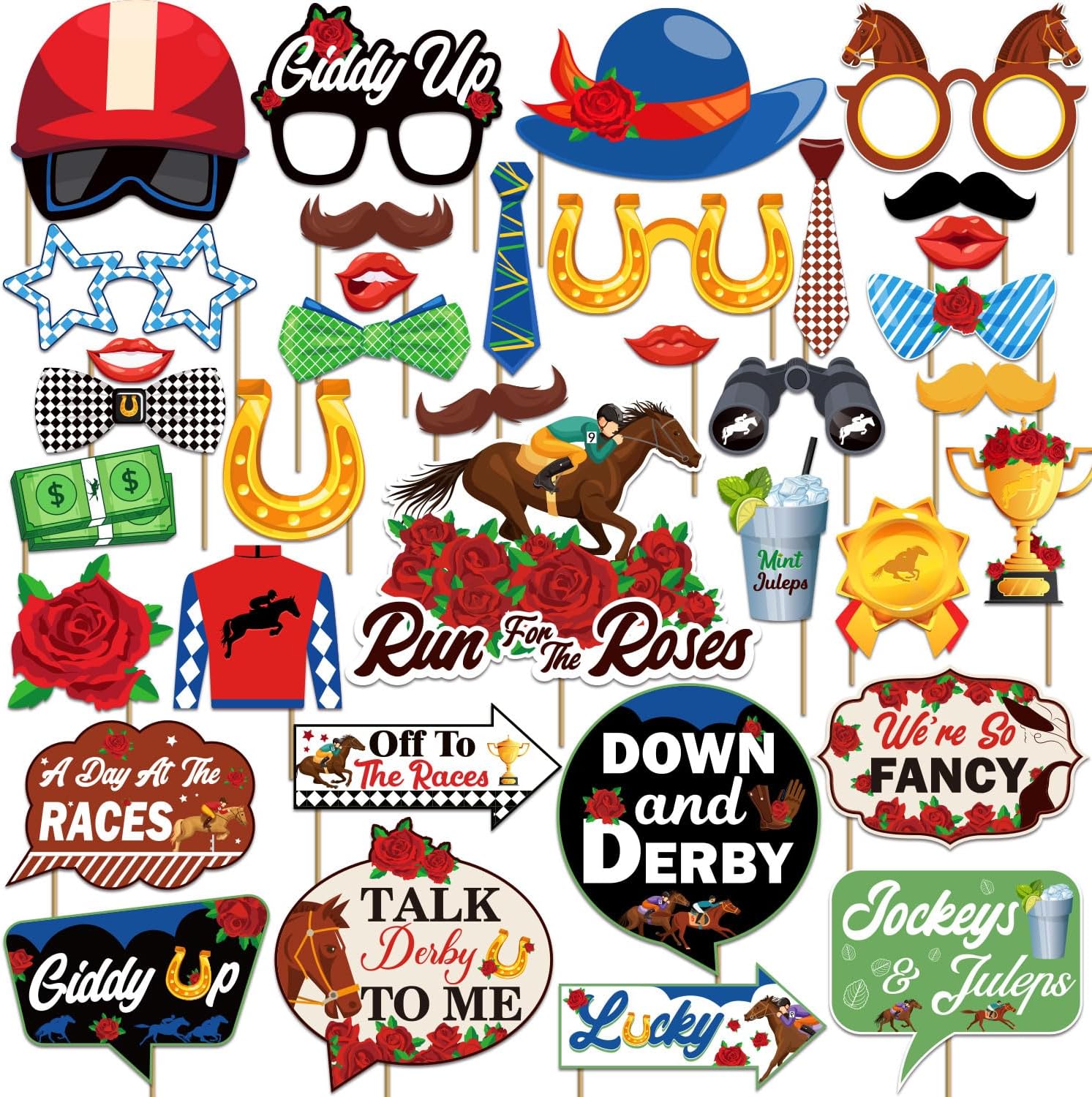 Amazon.com: Derby Decorations Photo Props, 36 Pcs Derby Photo Booth ...