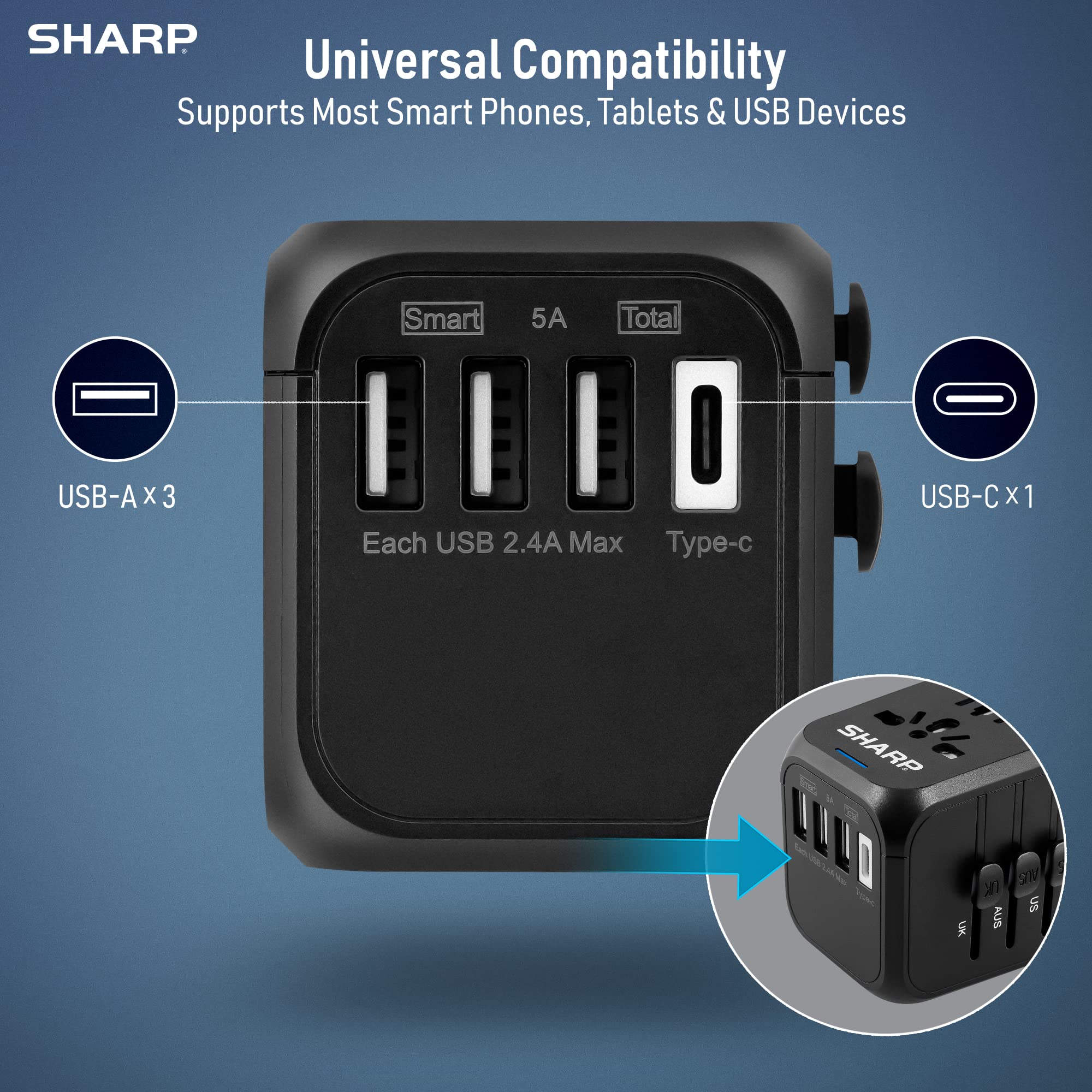 Snapklik.com : SHARP Universal Travel Adapter International Wall ...
