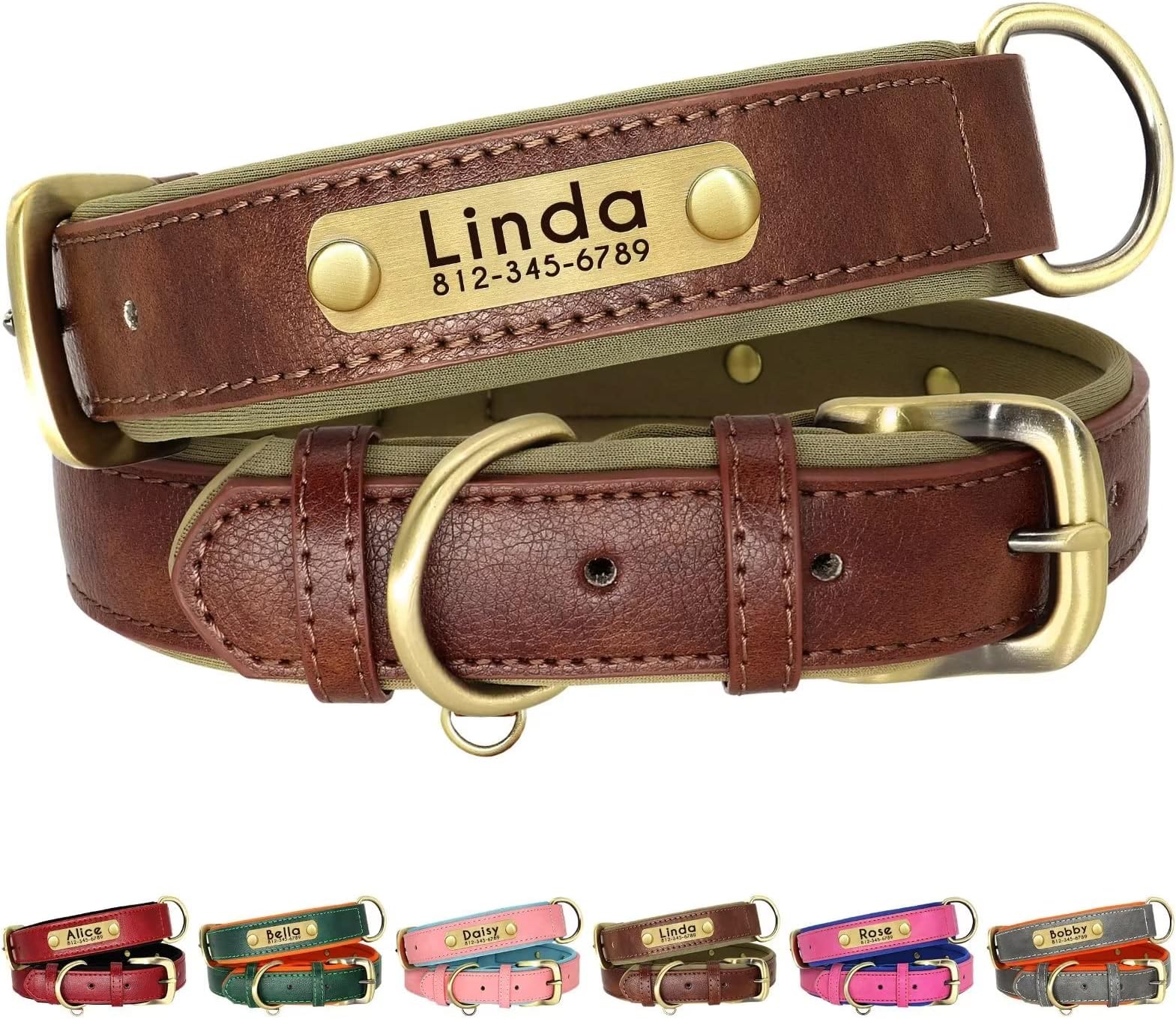 Mihqy Personalized Custom Leather Dog Collar with Engraved Name Phone ...