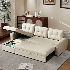 FAVSH Upholstered L Shaped Sectional Sofa Pull Out Sofabed, Convertible ...