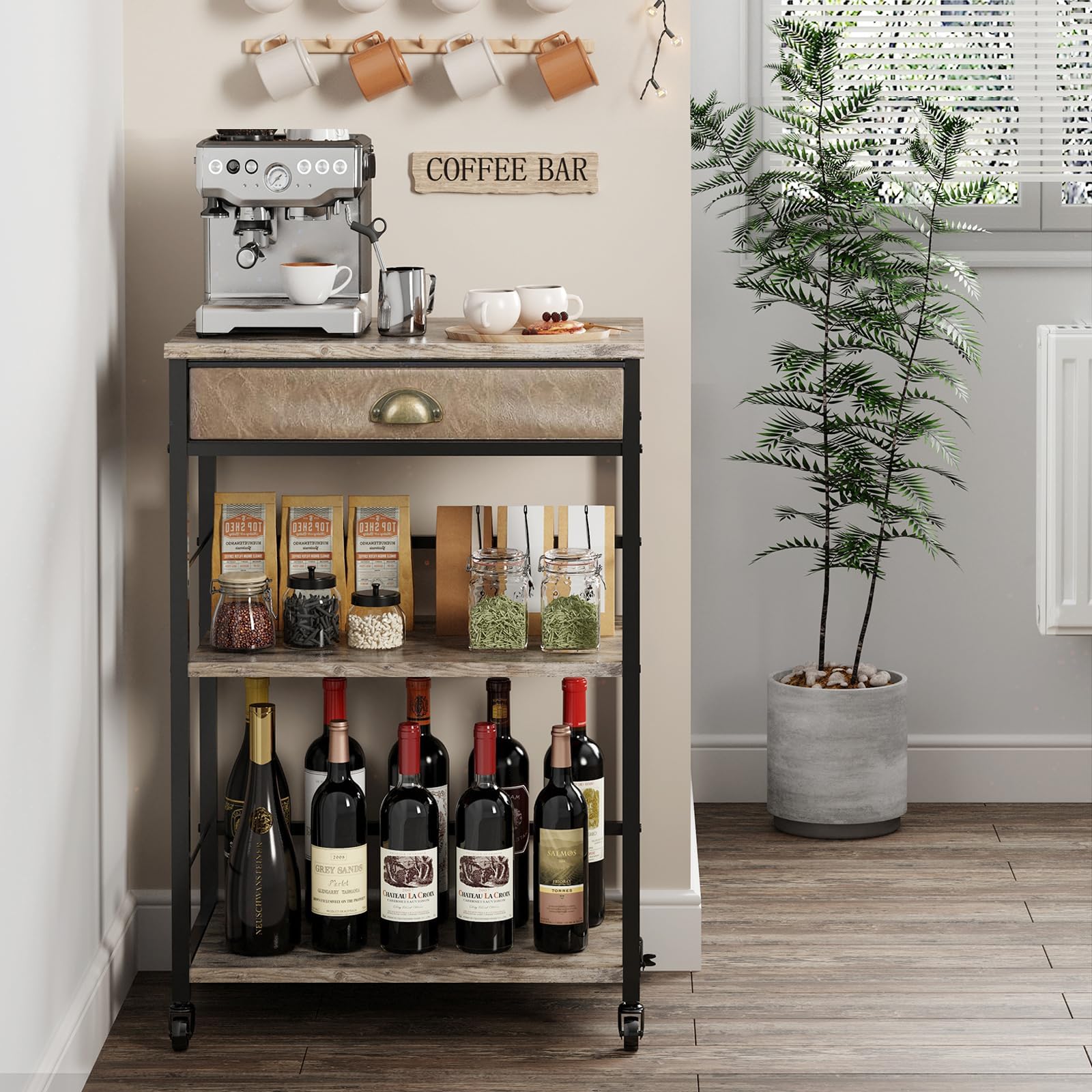 Amazon.com - 4 EVER WINNER Coffee Bar, Farmhouse Coffee Bar Cart on ...