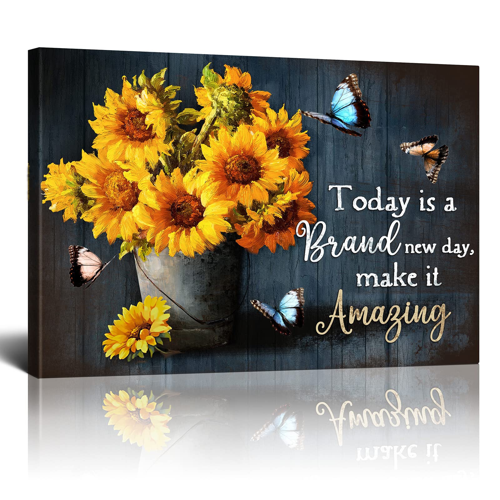 Inspirational Quotes Wall Art Rustic Farm Sunflower Pictures Butterfly ...