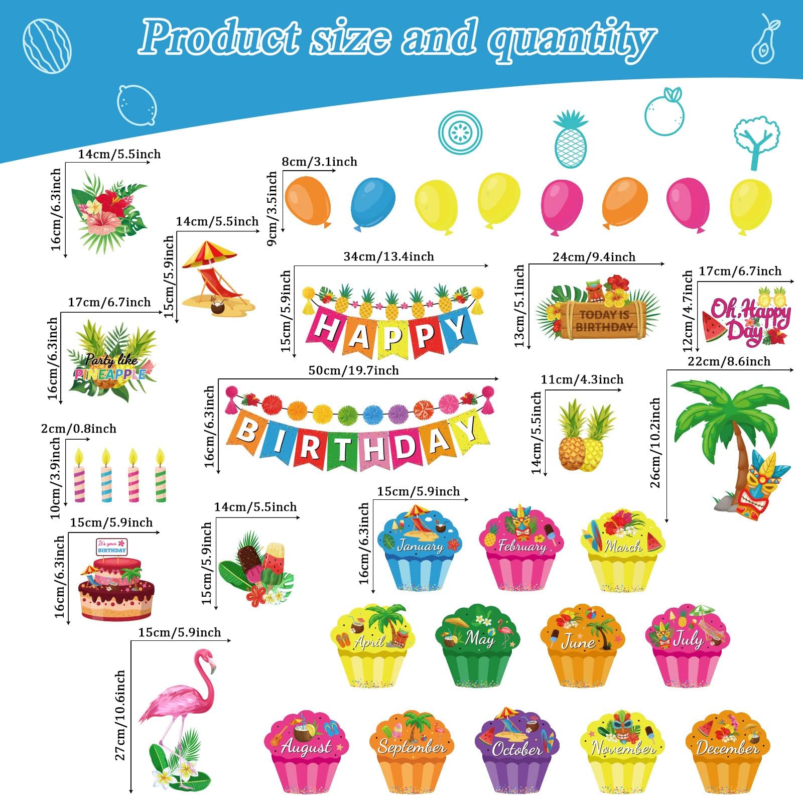 Snapklik.com : 36 Pieces Tropical Happy Birthday Bulletin Board Set ...