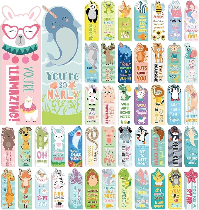 Amazon.com: 144 Pcs Bulk Animal Pun Bookmarks 2 x 6 Double Sided Page ...