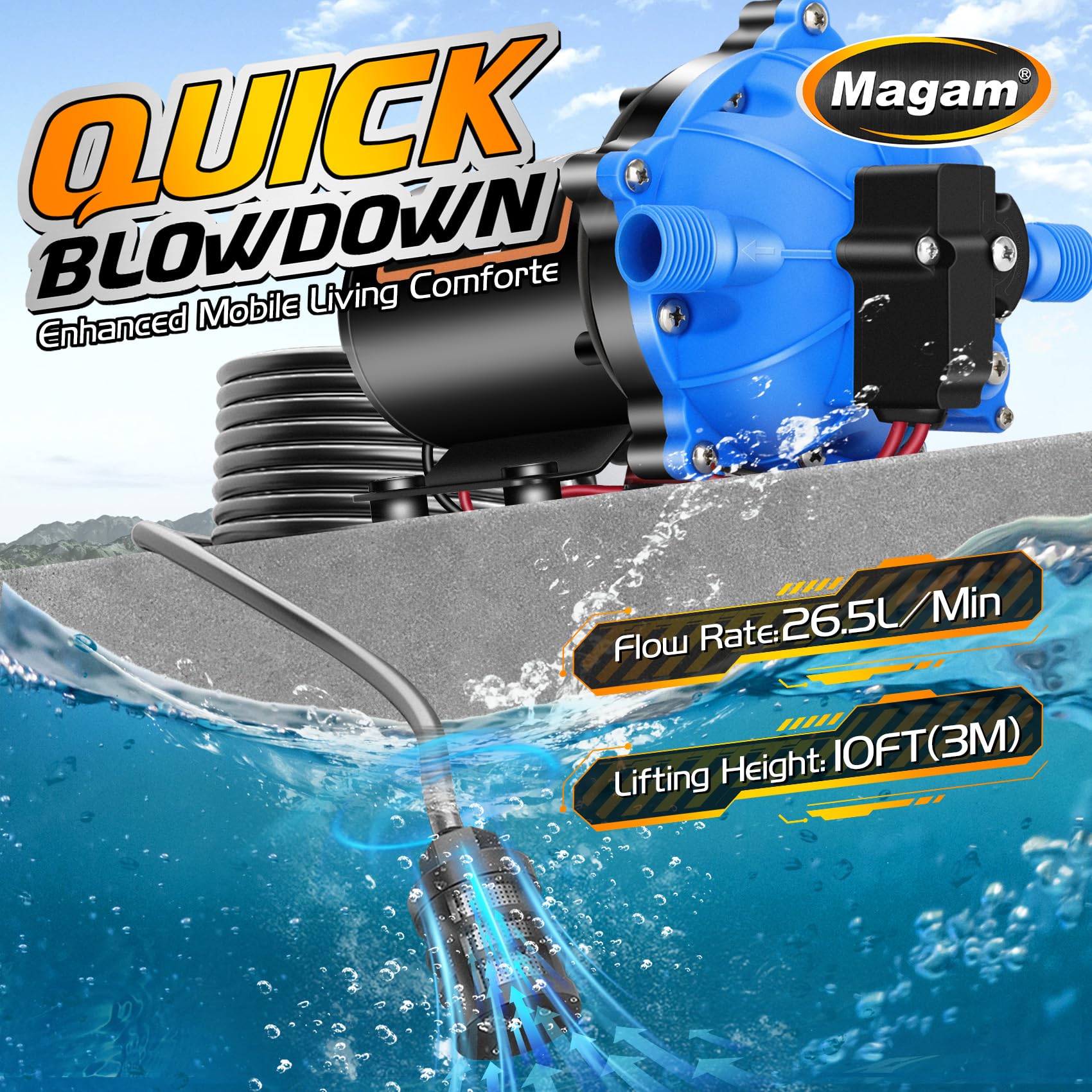 Snapklik.com : Upgraded 12 Volt Water Pump, 7GPM 70PSI, Five Chamber ...