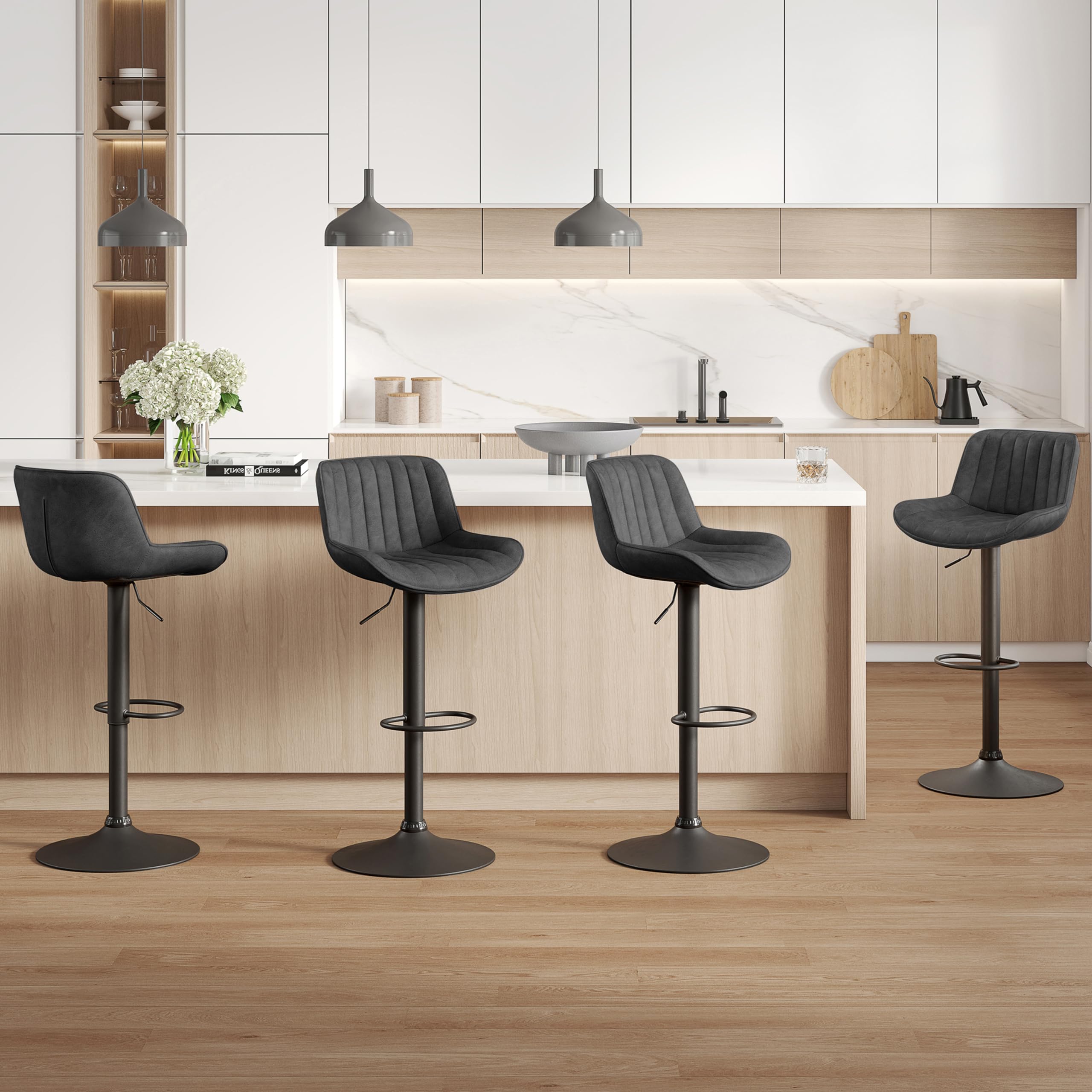 Amazon.com: Fat Ant Bar Stools Set of 4, Adjustable PU Leather Bar Stool,Swivel Counter Height ...