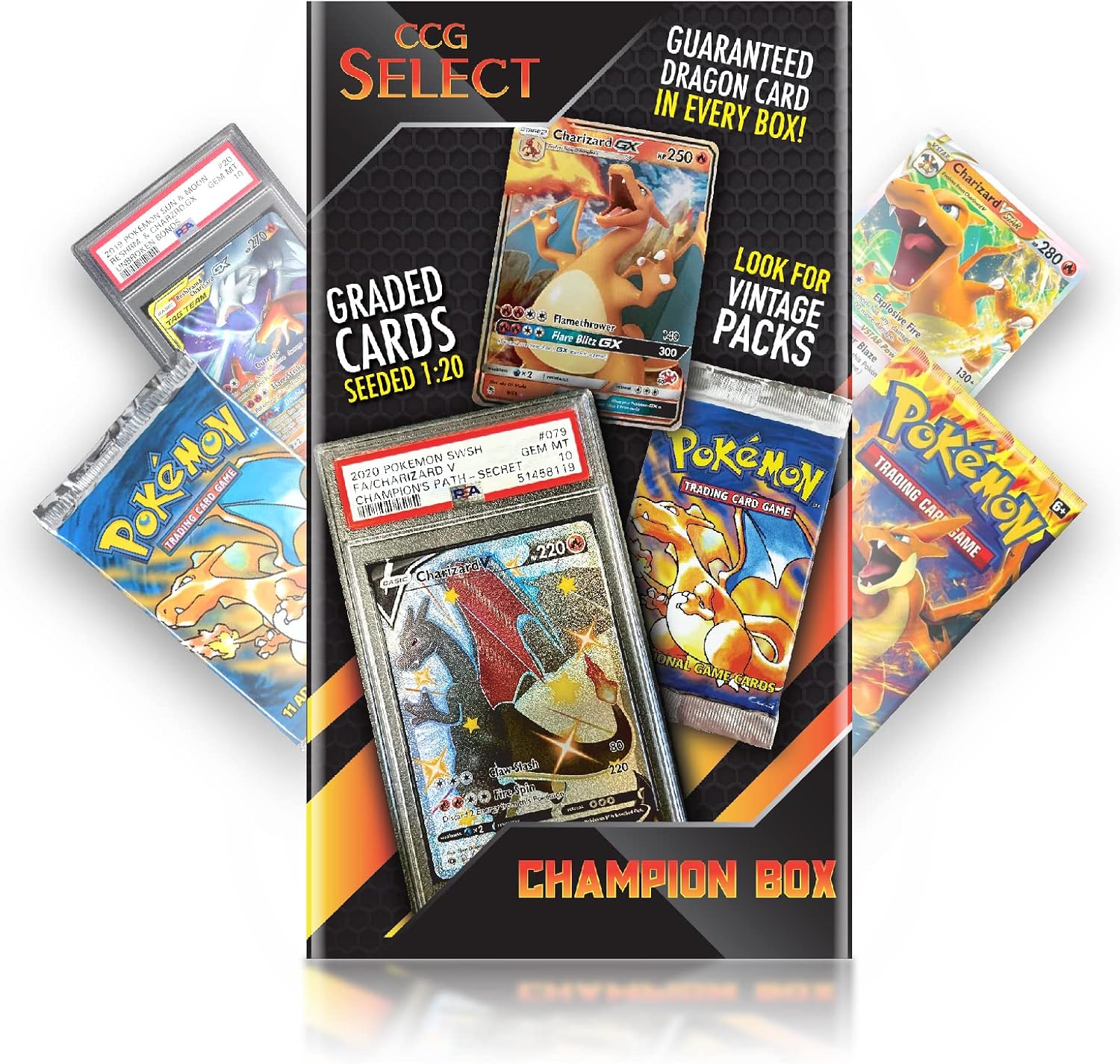CCG Select Charizard Champion Pokemon Mystery Box w/ 3 Booster Packs ...