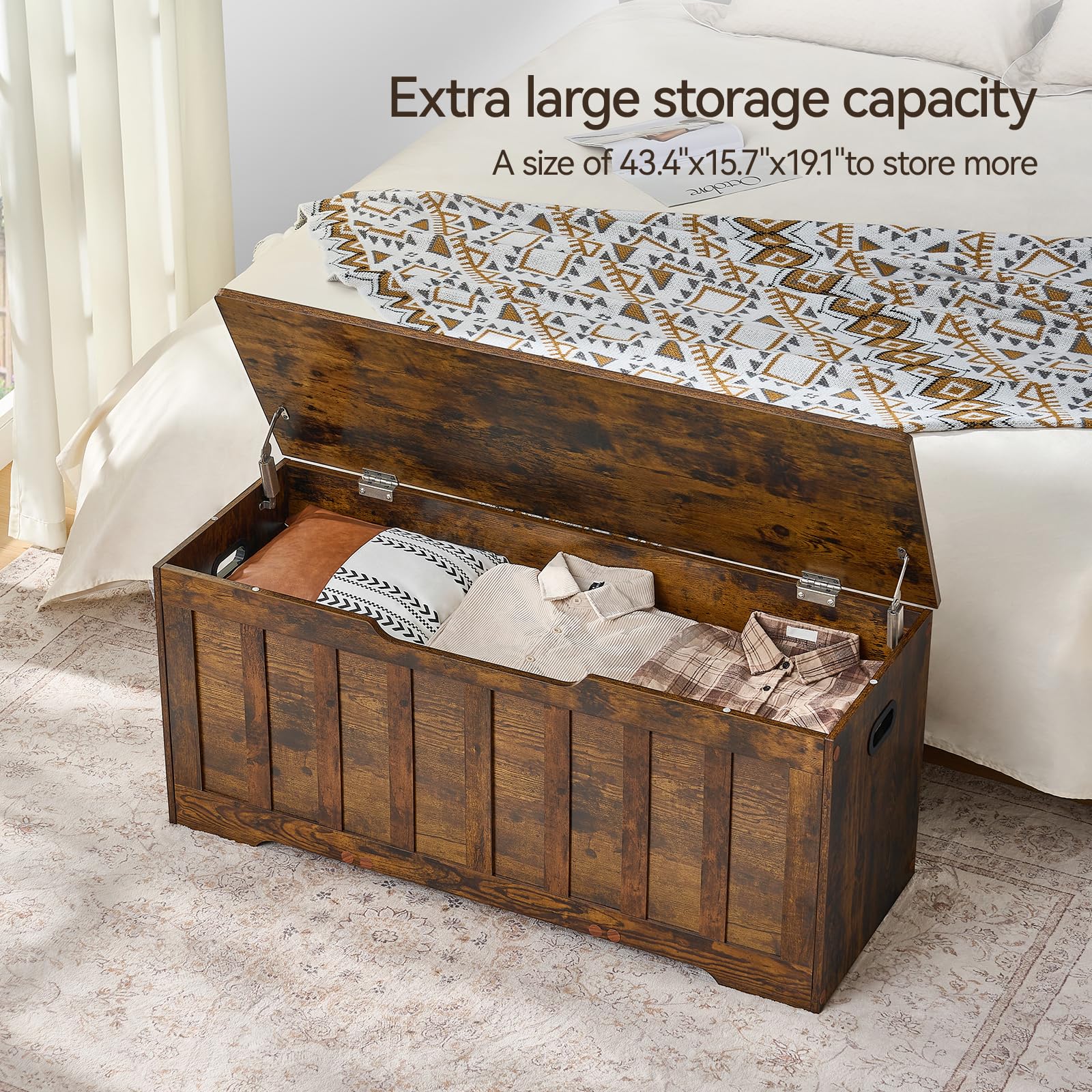 Extra Large Toy Chest Window Seat HOOBRO Wooden Storage Chest Trunk