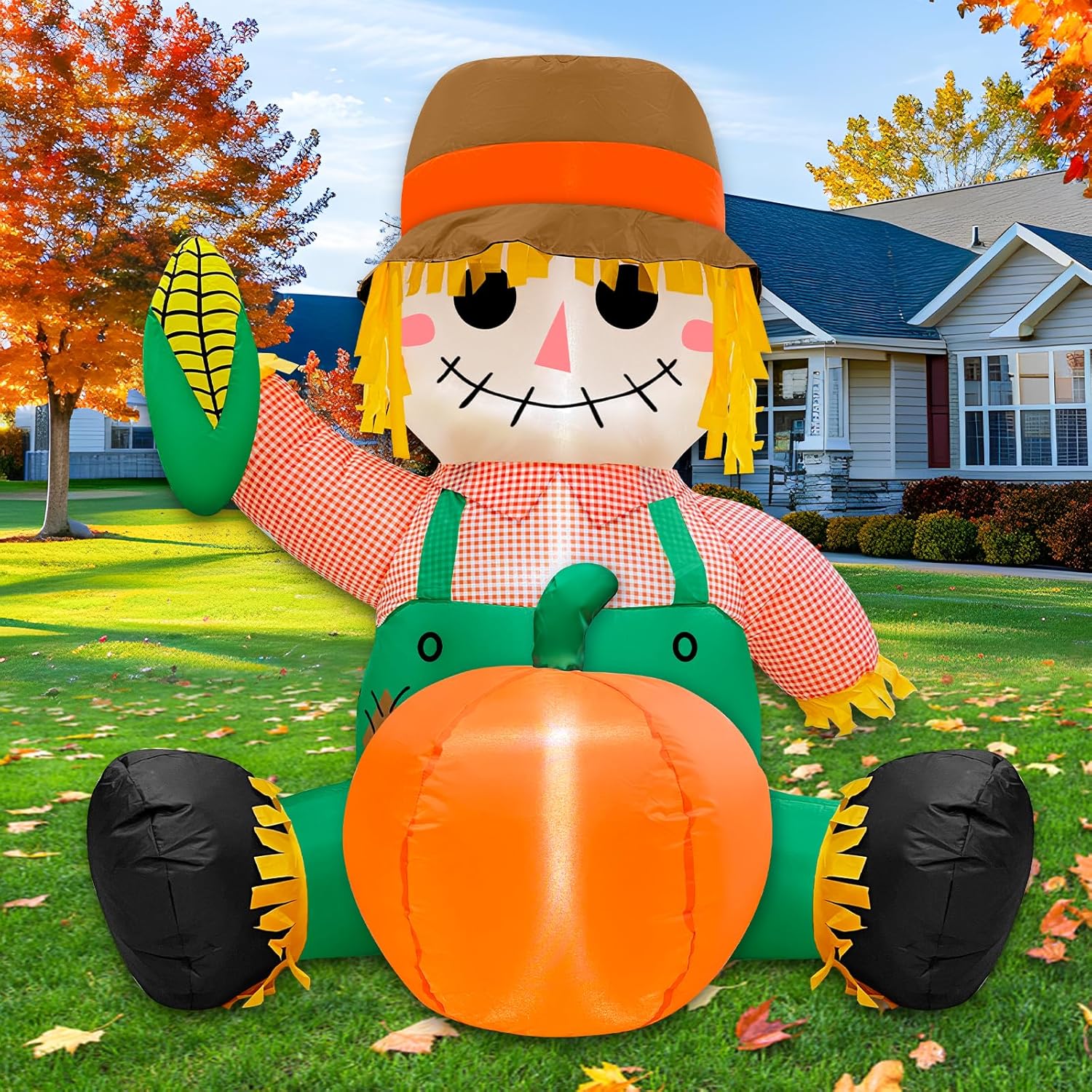 Amazon.com: TURNMEON 4FT Fall Inflatables Scarecrow Outdoor Decorations ...
