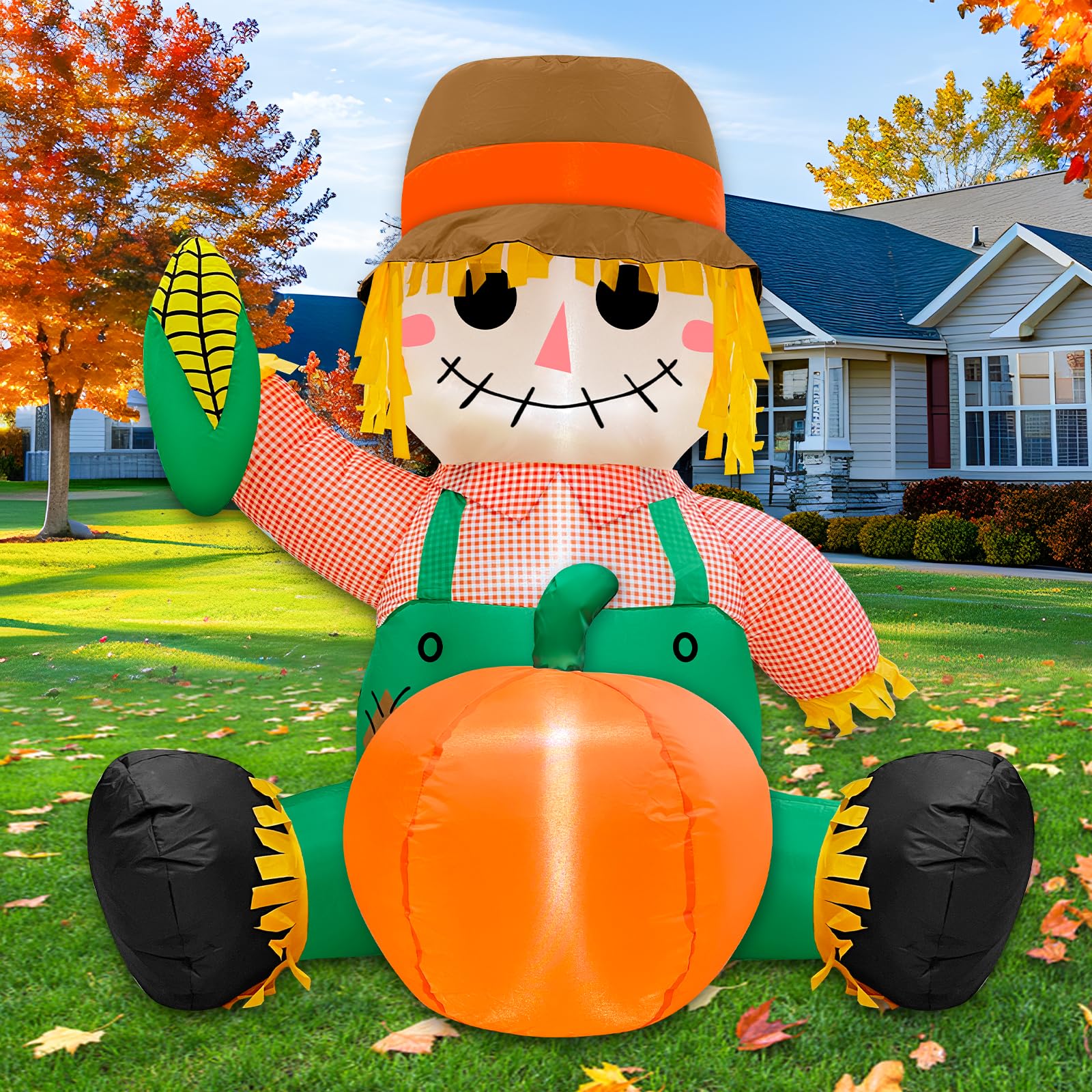 Amazon.com: TURNMEON 4FT Fall Thanksgiving Inflatables Scarecrow ...