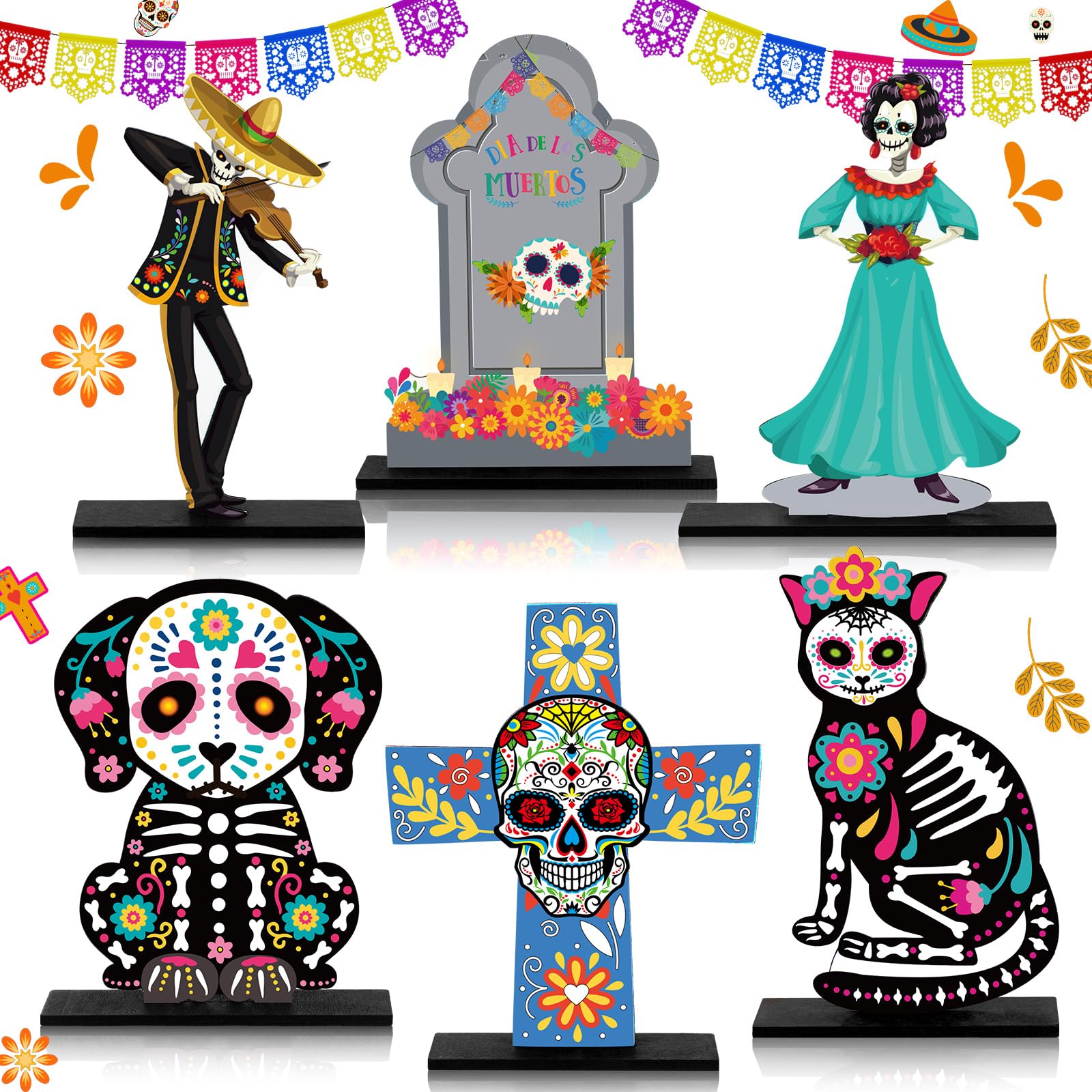 Amazon.com: Amyhill 6 Pcs Day of The Dead Wooden Table Centerpiece Dia ...