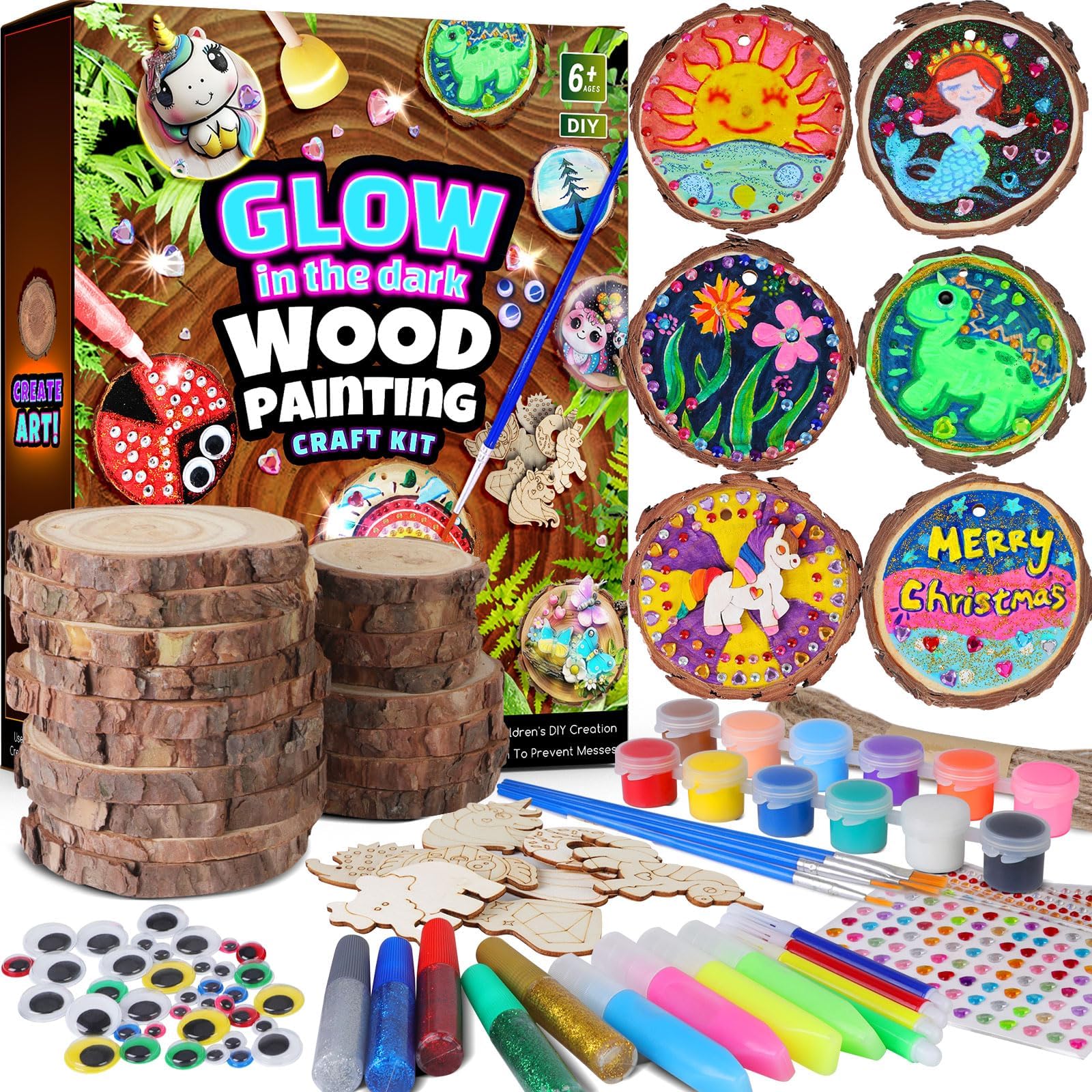 EPUMP Kids Wooden Painting Kit - Glow in The Dark, Wood Slice Craft ...