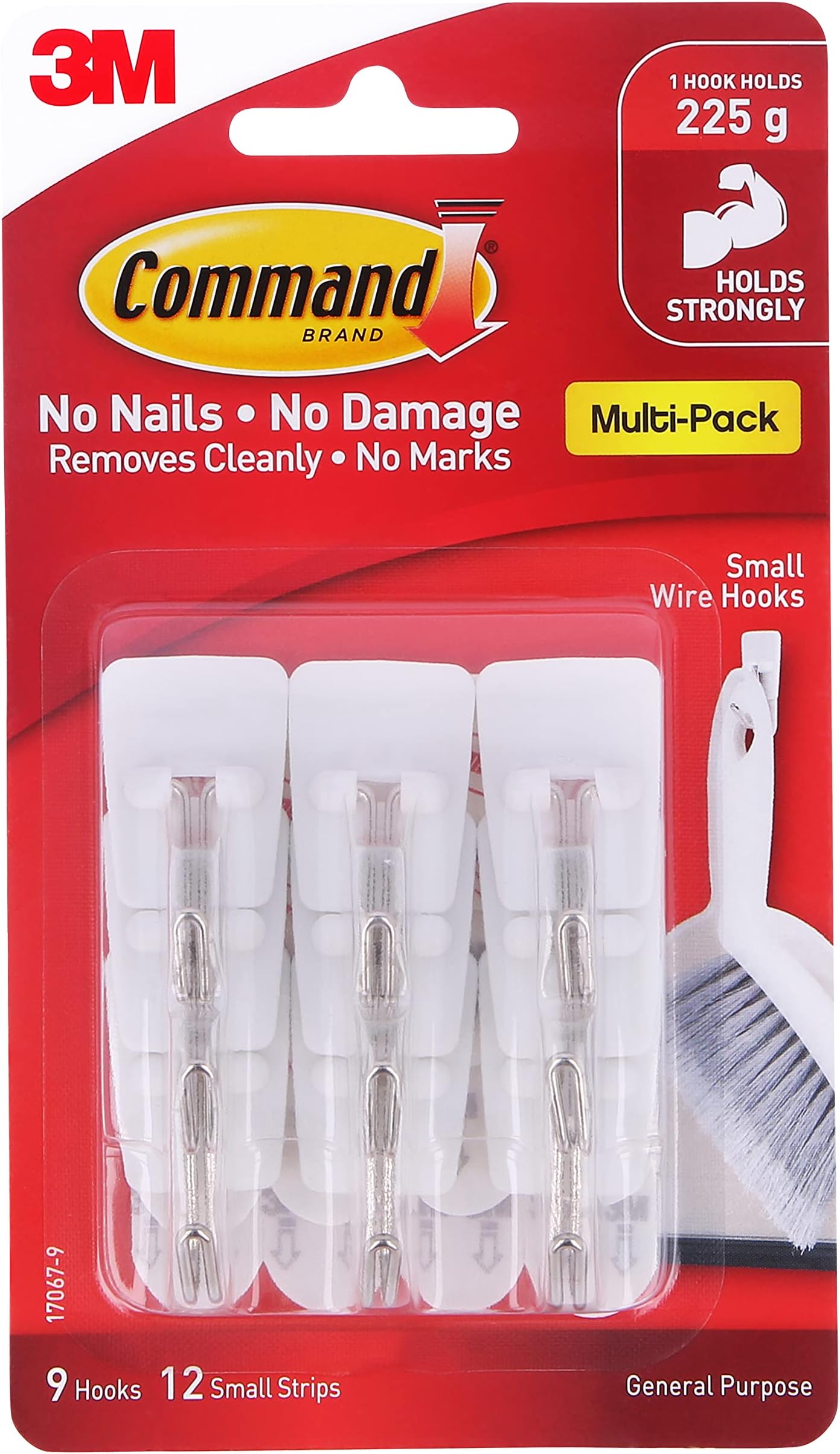 3M Command Pack 9 Hooks, Holds Upto 225Gms,Removable,Comes Off with No ...