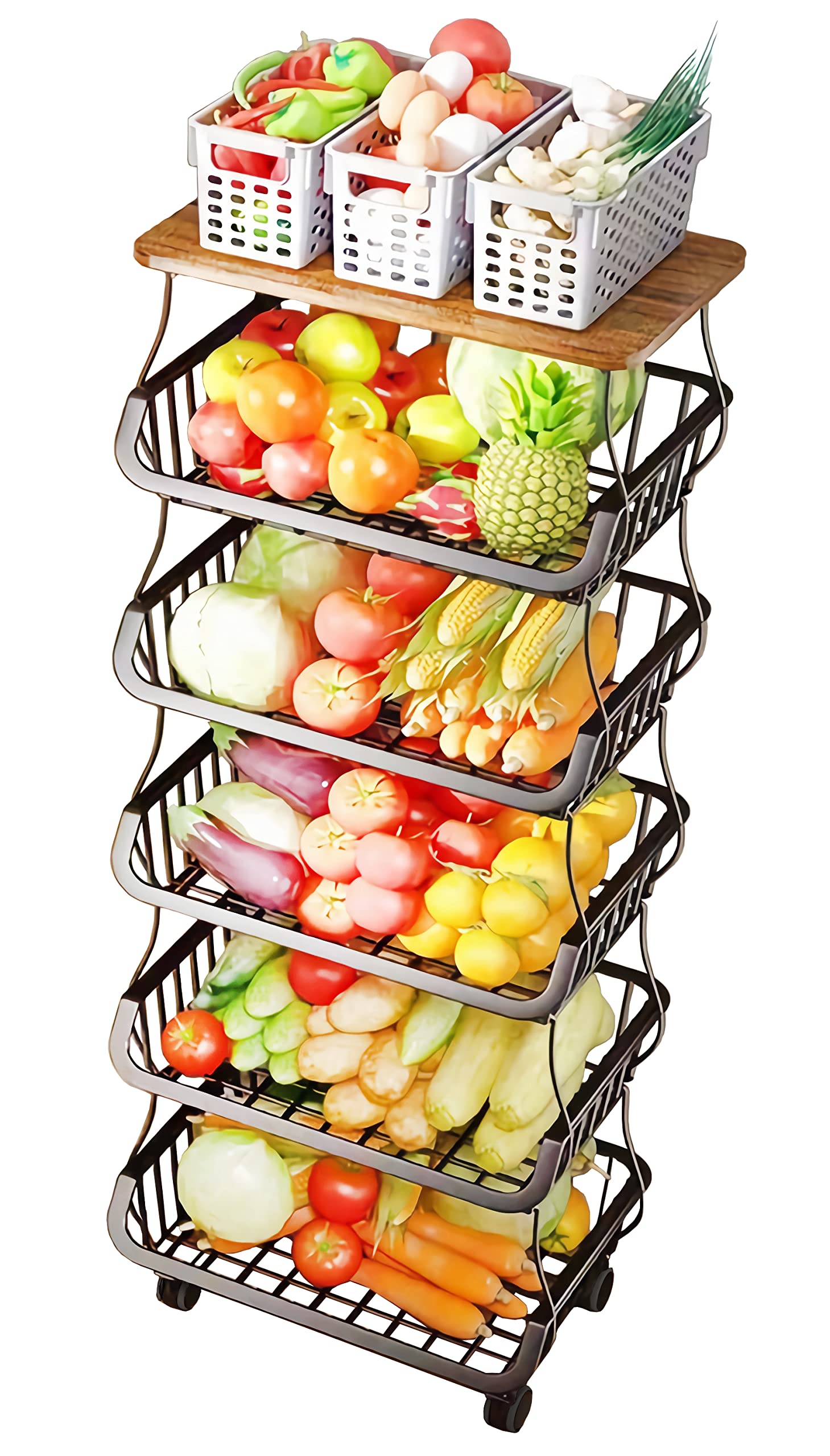 Amazon.com: MURRI&MURRDI Fruit Vegetable Storage Basket with Wooden Lid ...