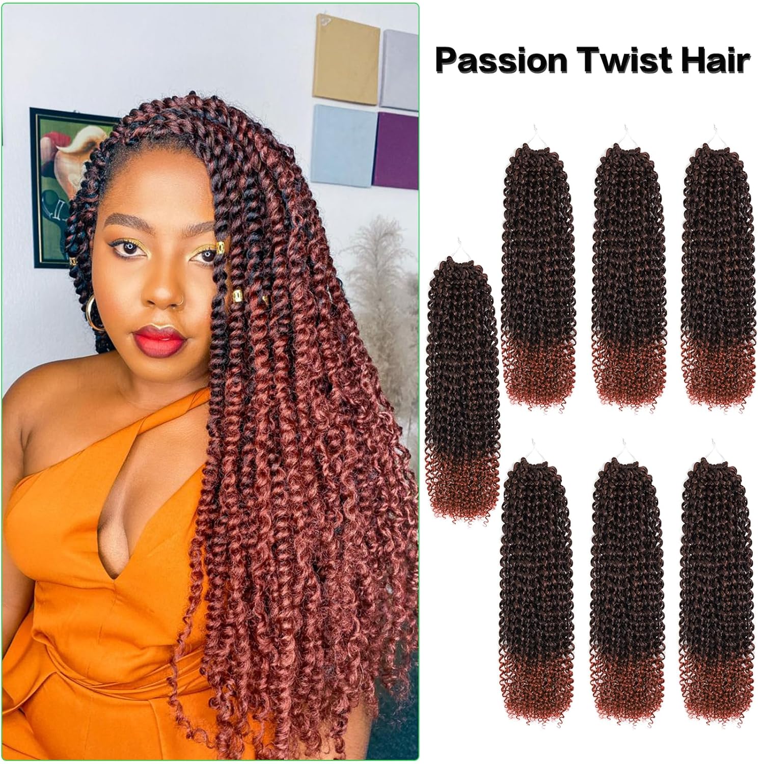 Cabello Passion Twist Crochet de 14 pulgadas, 7 paquetes de cabello ...