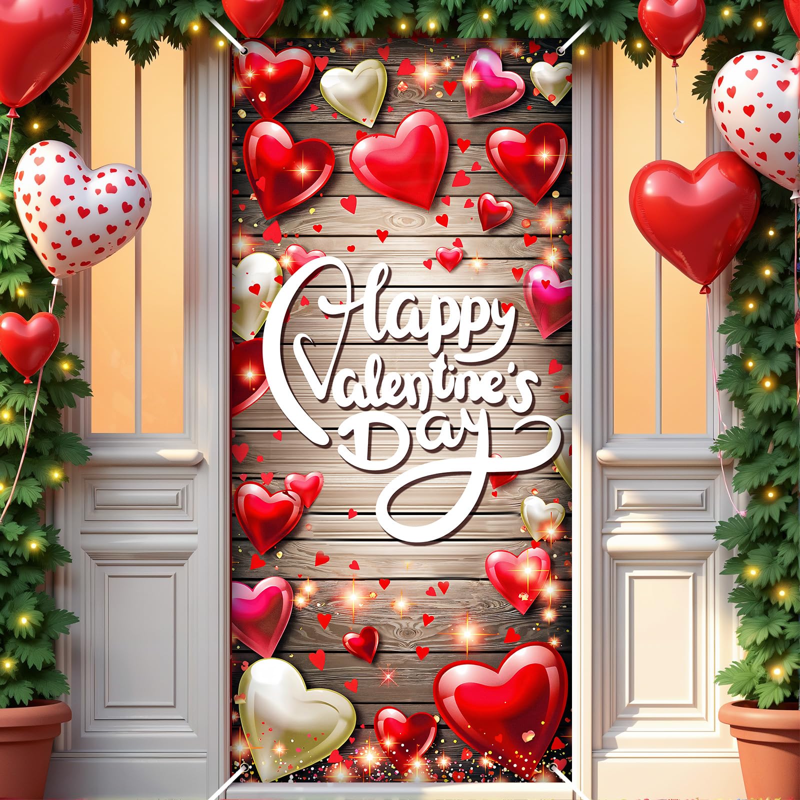 Amazon.com: Happy Valentines Day Door Cover Decorations Red Pink Large ...