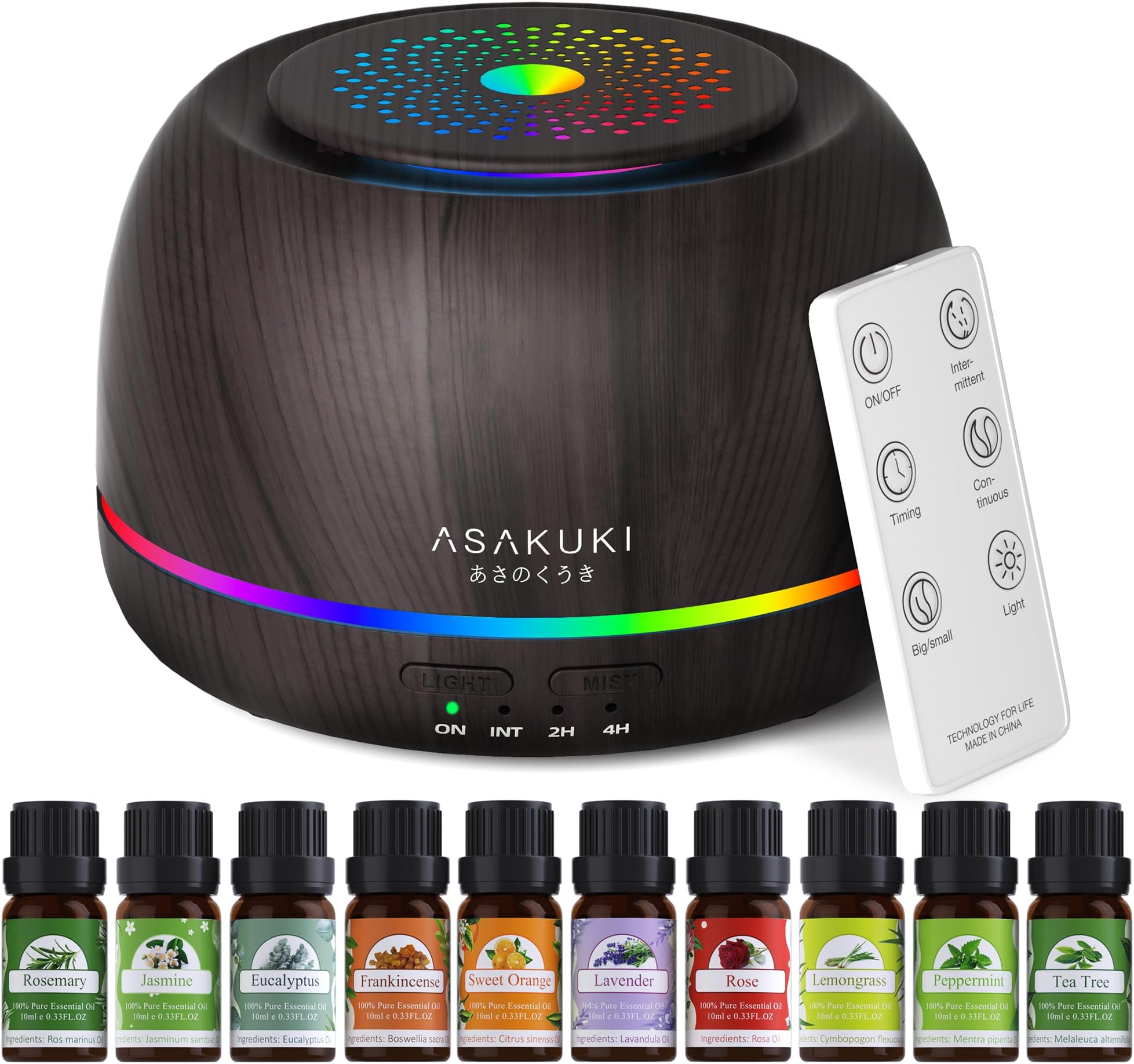 Amazon.com: ASAKUKI 500ml Premium, Essential Oil Diffuser with Remote ...
