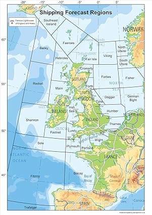 United Kingdom Shipping Forecast Regions Map (A2 Size 42 x 59.4 cm ...