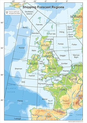 United Kingdom Shipping Forecast Regions Map (A2 Size 42 x 59.4 cm ...