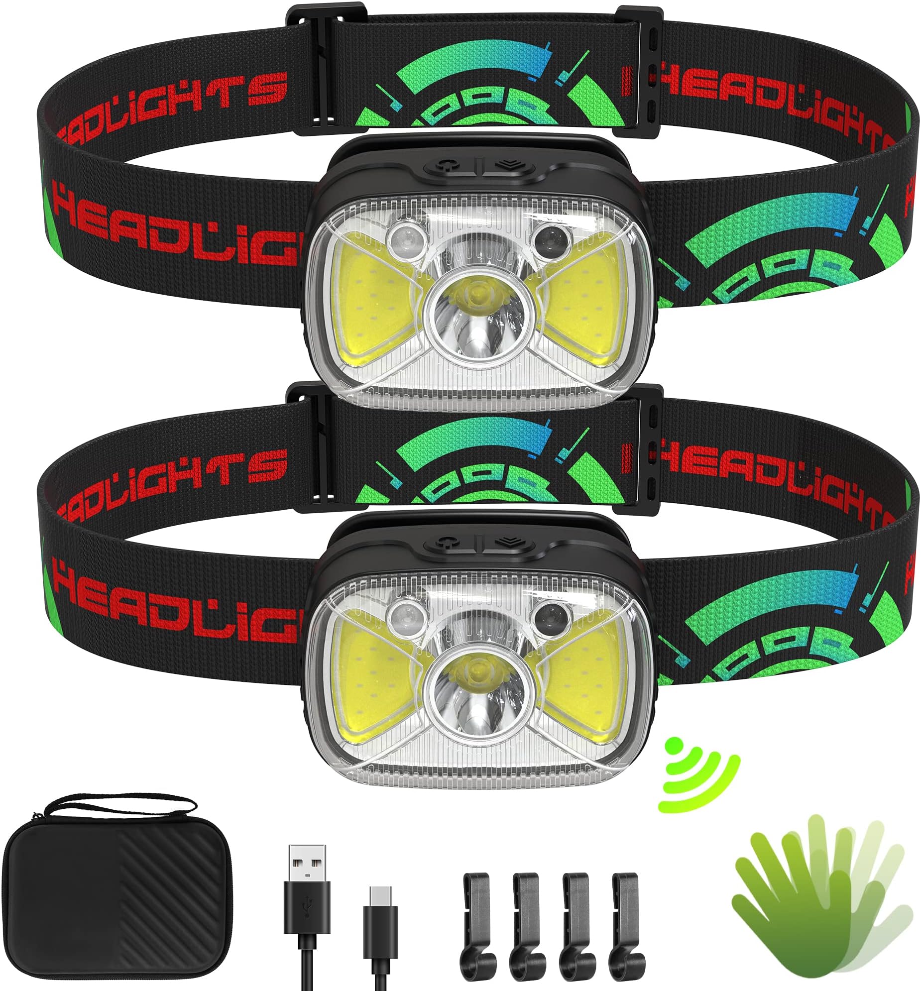 Freeduty Headlamp Rechargeable, 2 Pack 1500 Lumen Bright LED Head Lamp ...