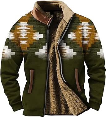 YZCX Western Aztec Fleece Jackets for Men Full Zipper Cowboy Vintage ...