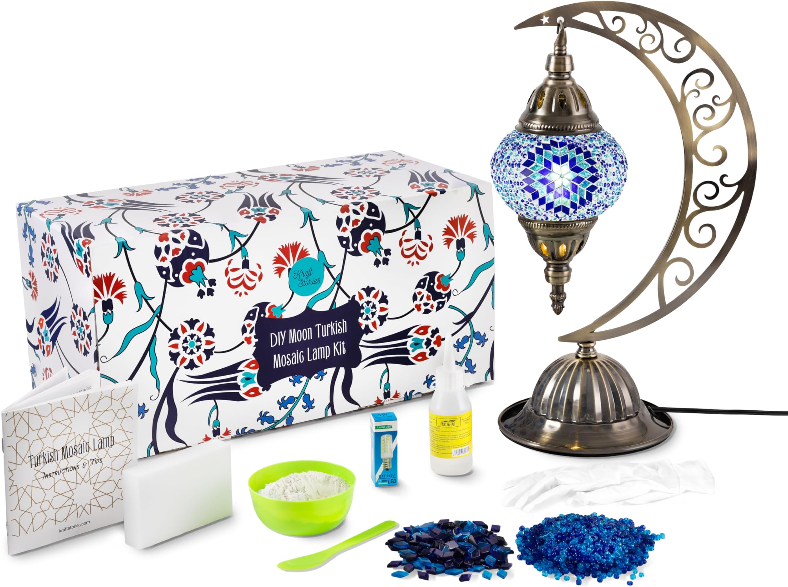 Turkish Mosaic Moon Lamp Making Kit | DIY Colorful Glass Decorative ...