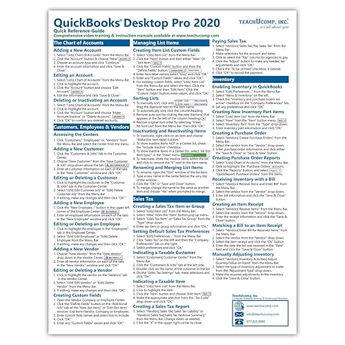 Snapklik.com : QuickBooks Desktop Pro 2020 Quick Reference Training Card - Laminated Tutorial ...