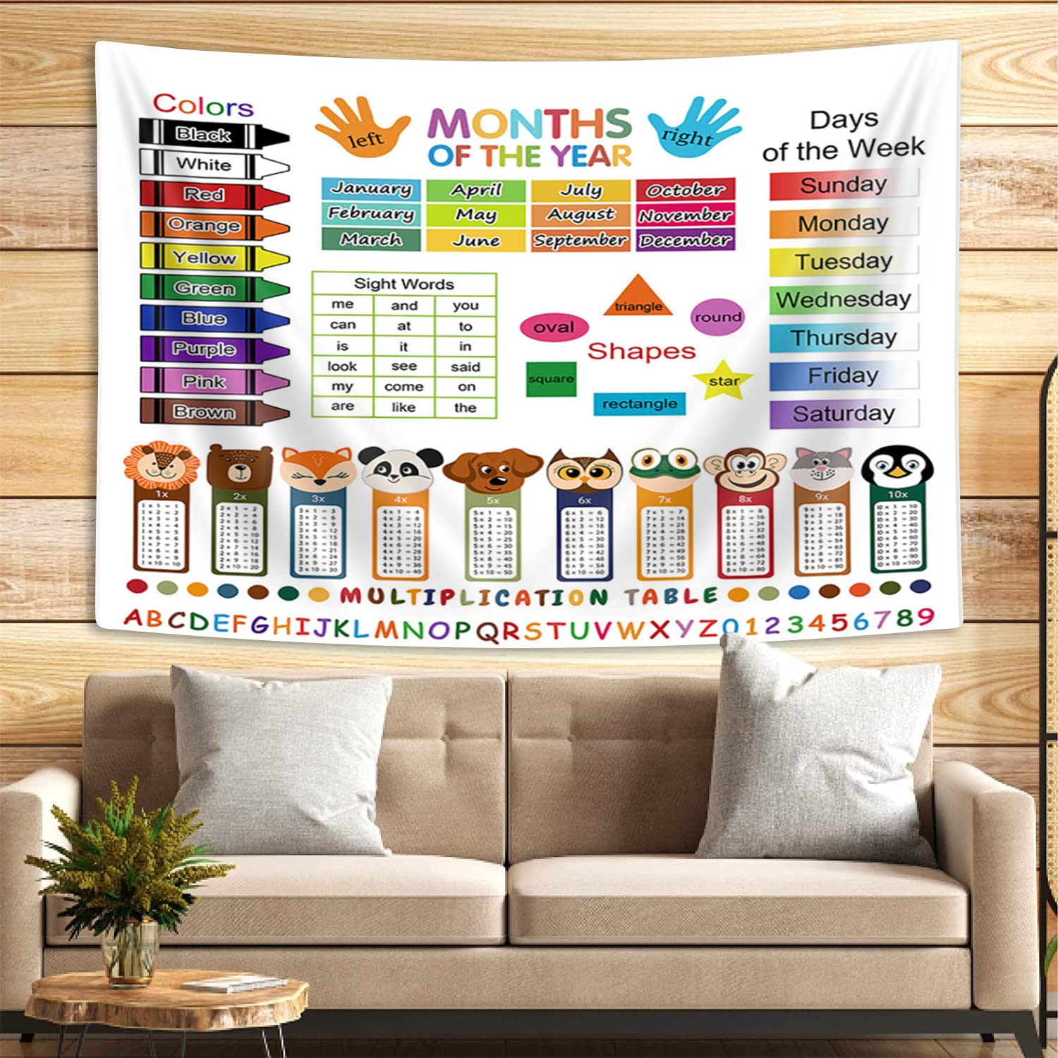 Amazon.com: Learning Tapestry,ABC Alphabet Wall Tapestry Cute Animal ...