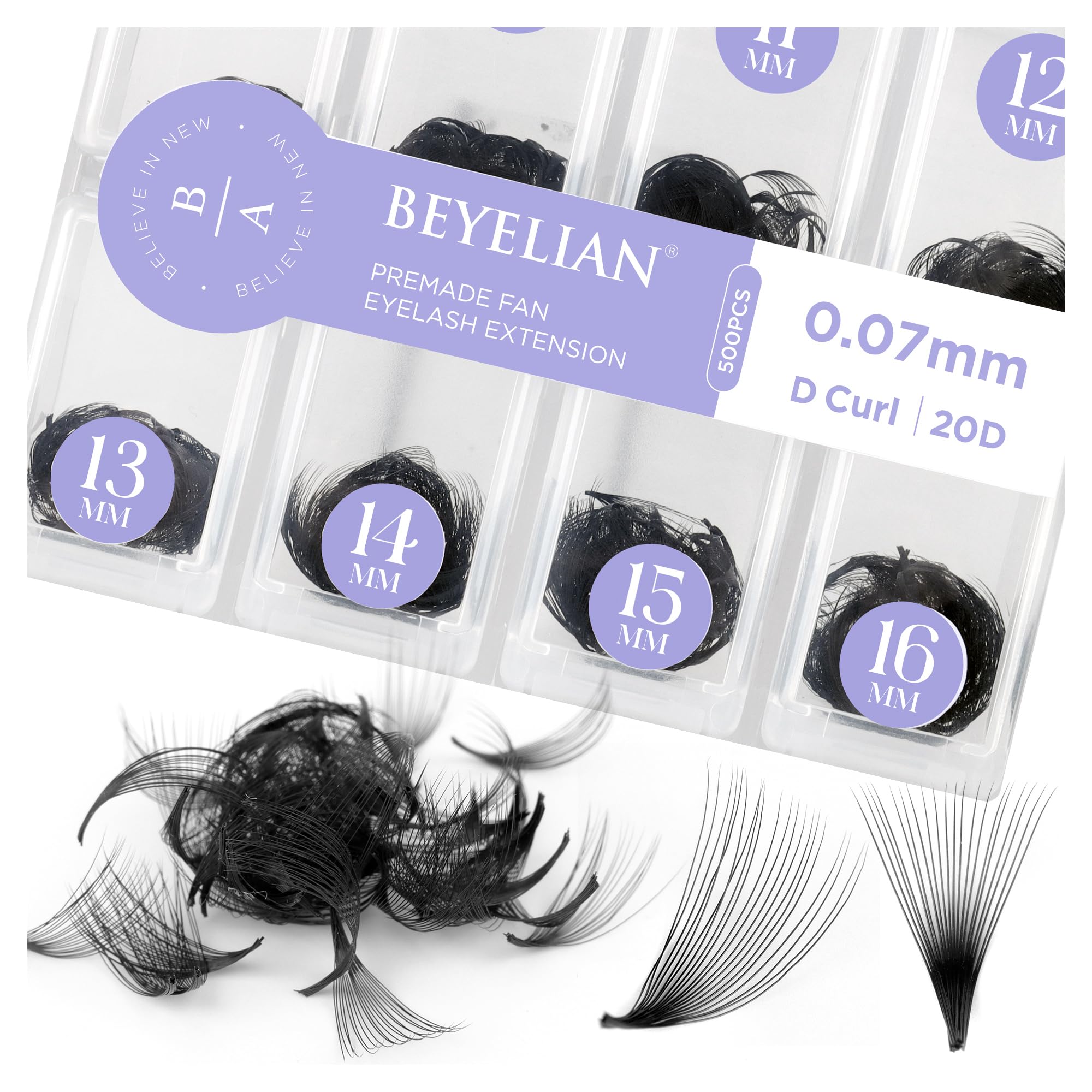 Amazon.com: BEYELIAN 500 Fans Premade Fans Eyelash Extensions 0.07mm ...