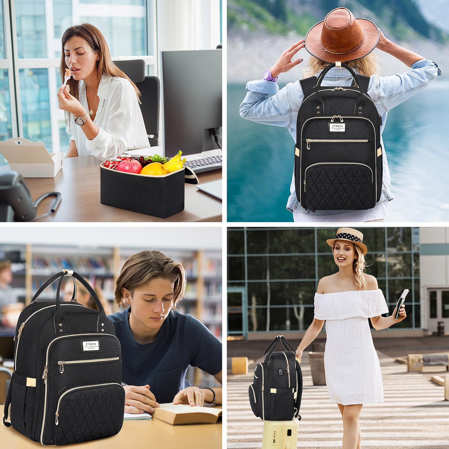 ETRONIK Lunch Backpack for Women, 15.6 inch Laptop Backpack with USB ...