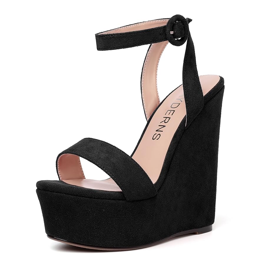 All Black Wedges With Ankle Strap
