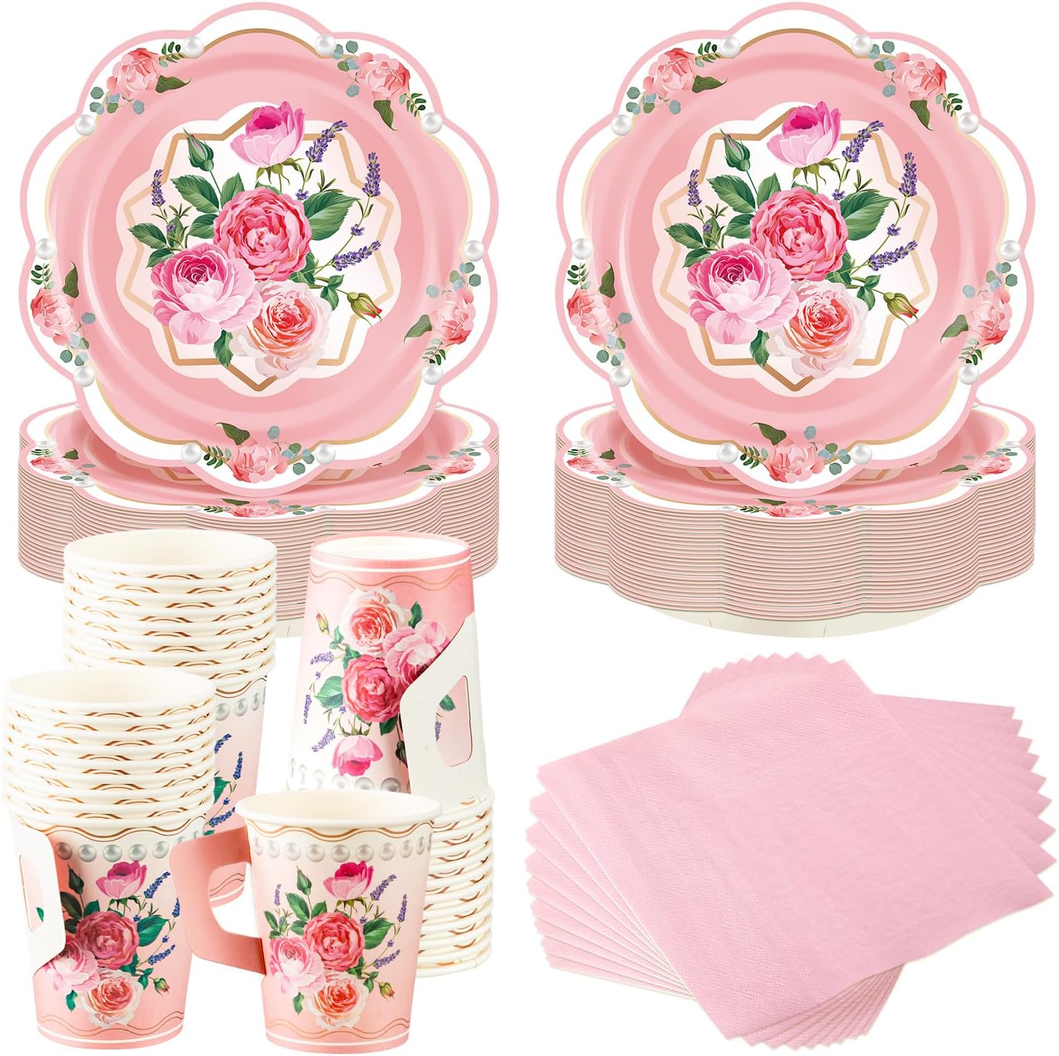 Amazon.com | FillTouch 200 Pcs Floral Paper Tea Cups and Saucers Set ...