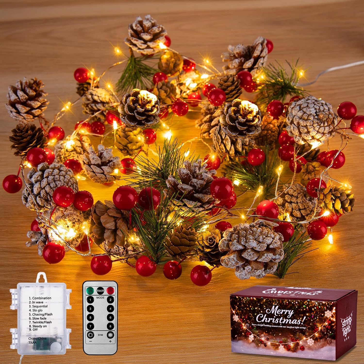 Amazon.com: 10Ft Christmas Garland with Lights, 30 LED String Lights ...