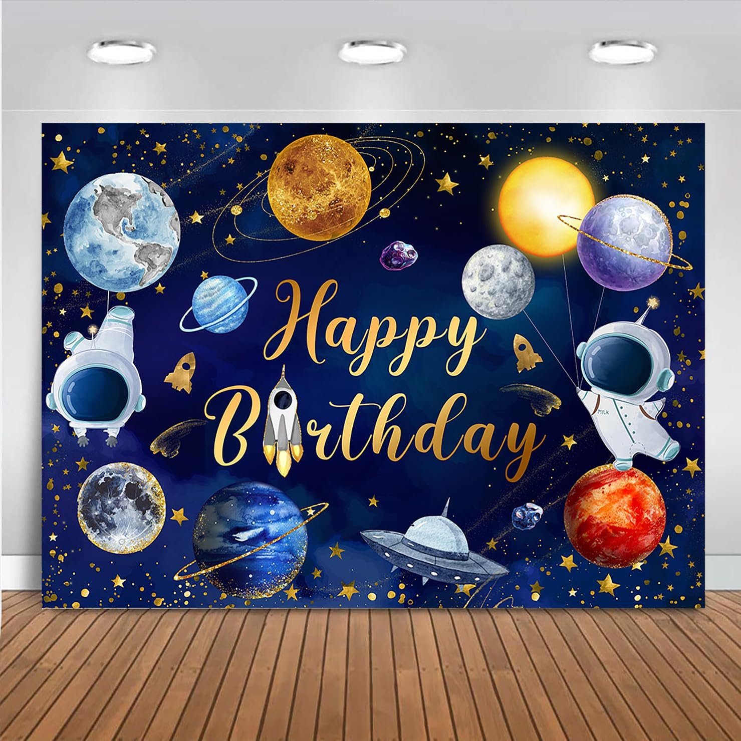 Amazon.com : Mocsicka Space Happy Birthday Backdrop Outer Space Kids ...