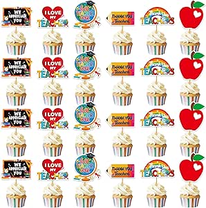 Amazon.com: 24Pcs Thank You Teacher Cupcake Toppers Thank You Cupcake ...