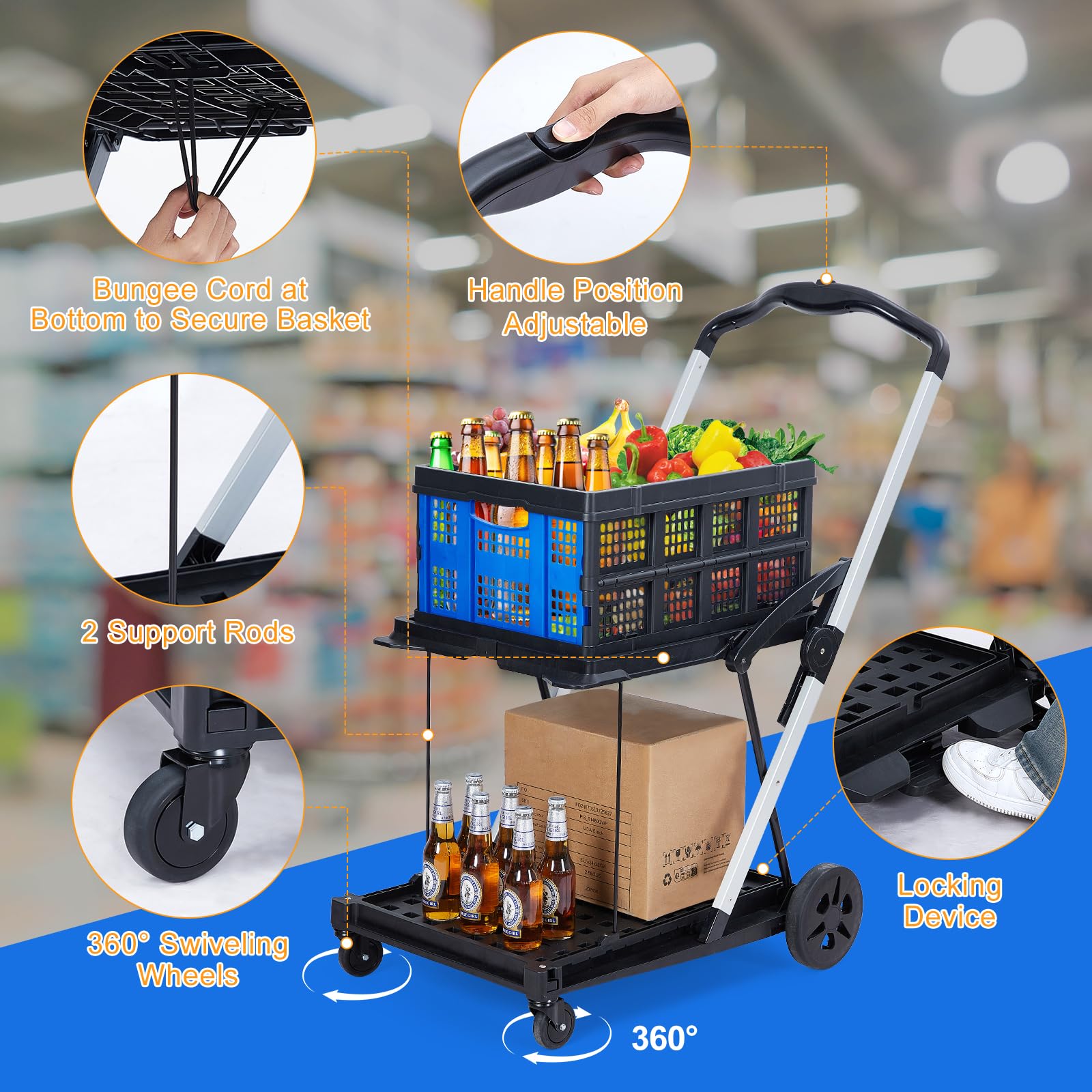 Snapklik.com : Collapsible Shopping Cart, Foldable Grocery Cart