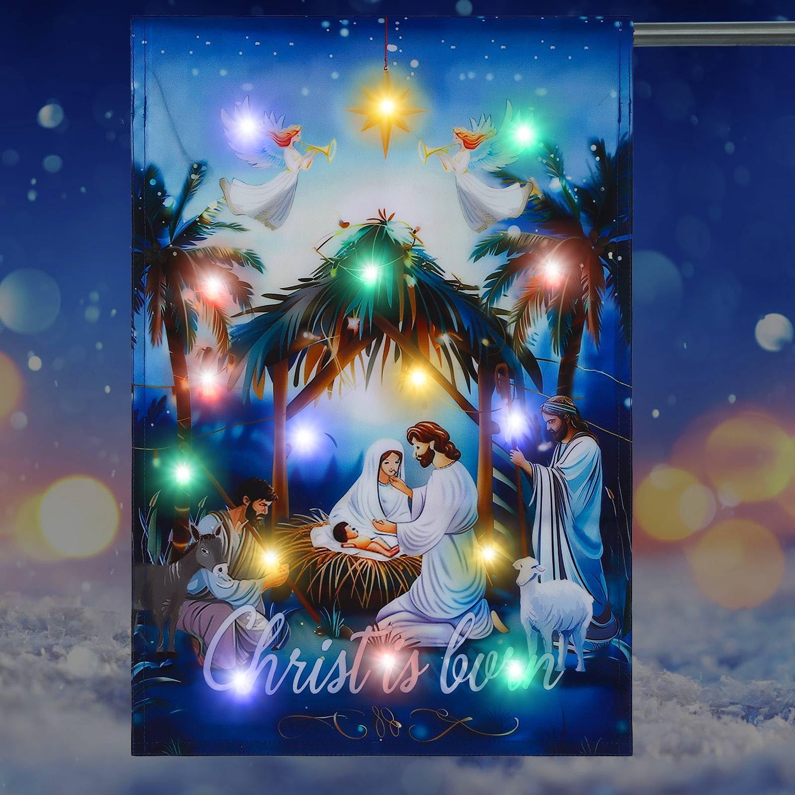 Amazon.com : Christmas Nativity Flag Lighted Christmas Garden Flag 12 x ...
