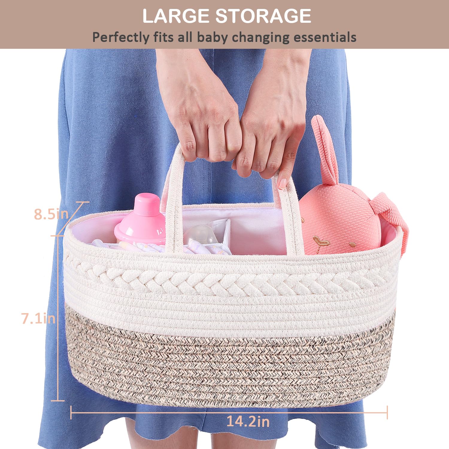 Snapklik.com : Diaper Caddy Organizer, Boho Rustic Cotton Rope Nursery ...